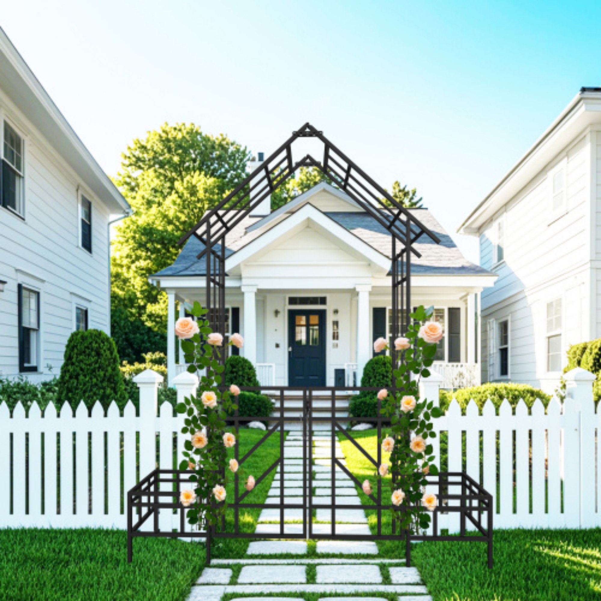 HAOLAI Metal Outdoor Garden Arch With Plant Basket&Gate,Adjustable ...