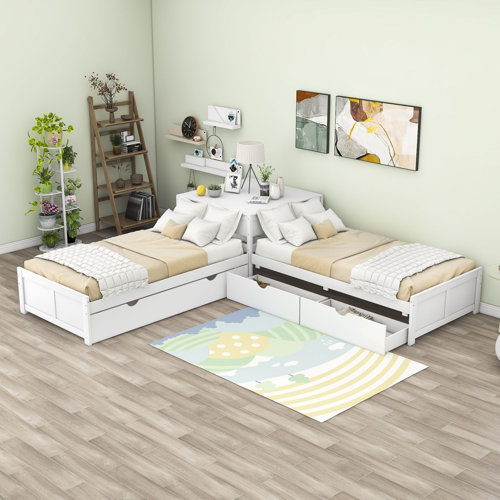 GoBeyondFurniture Twin Size 2 Drawers L-shaped Platform Beds with ...