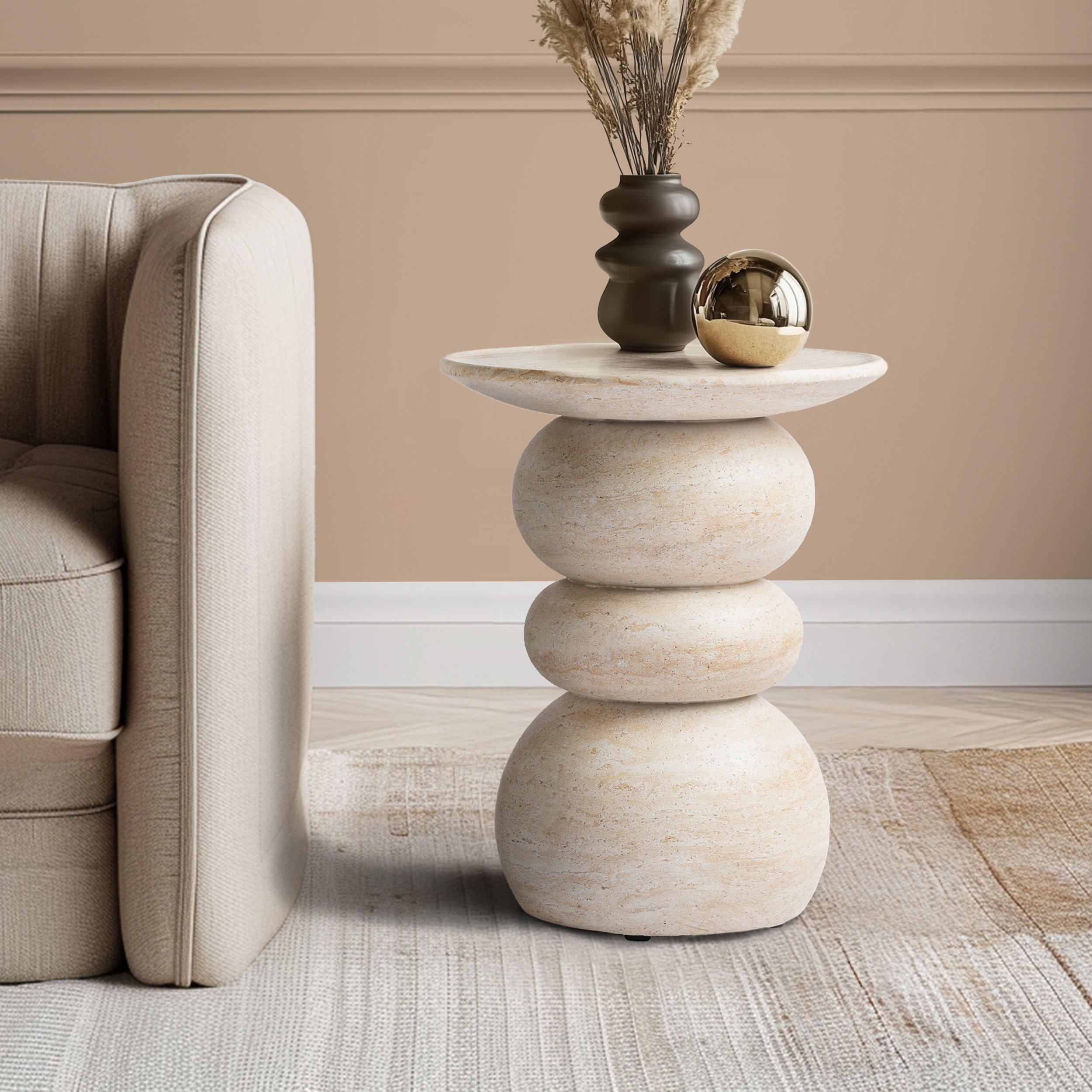 Ivy Bronx Stephanos Travertine Effect Stool End Table Durable ...