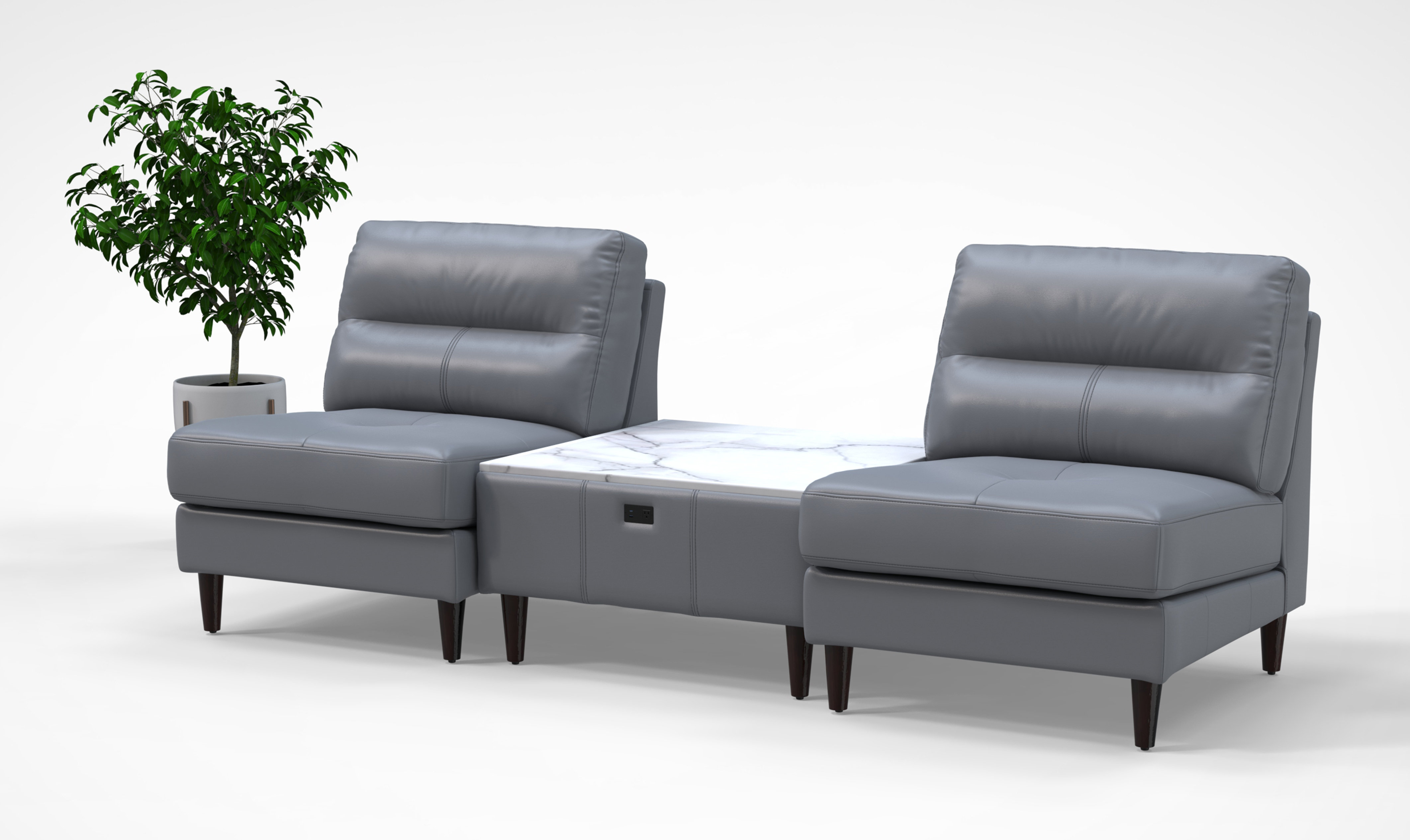 Reunion 2 Person Waiting Room Reception Chairs Set 100% Genuine Leather ...
