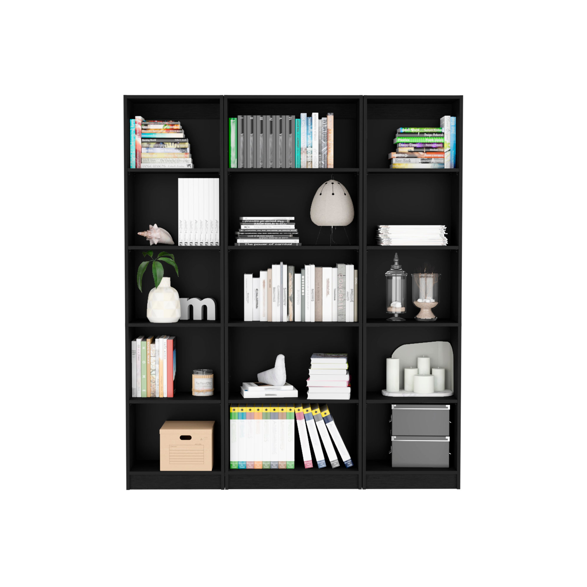 Banior Black Living Room 3 Piece Bookcase - 8+ Shelves, Horizontal ...