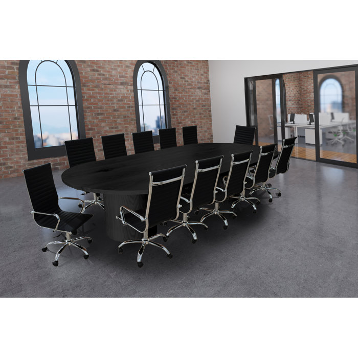 Wrought Studio Ghedeon 144'' Solid Wood Oval Conference Table with 12 ...