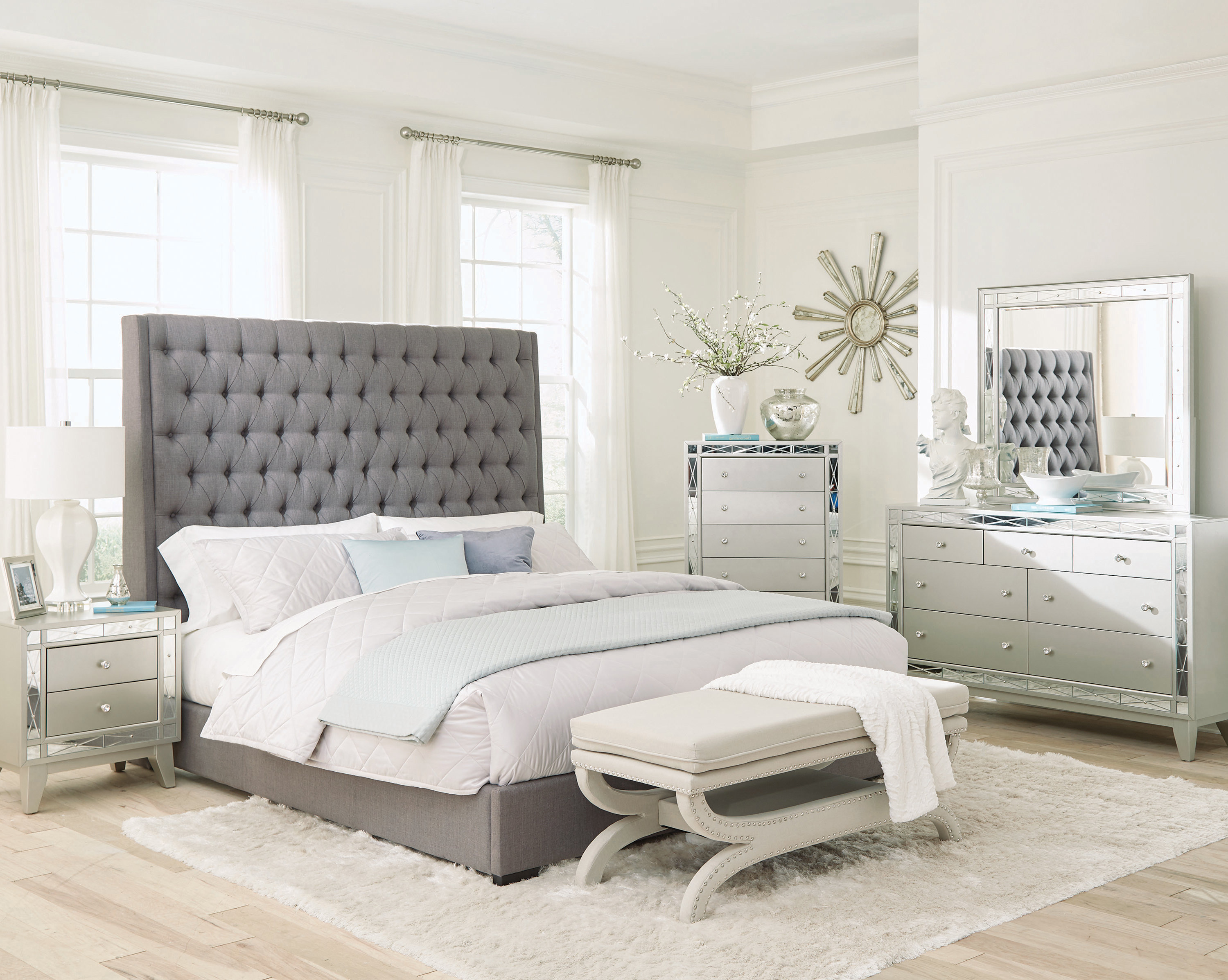 House of Hampton® Tinya 4 Piece Bedroom Set in Gray and Mercury ...