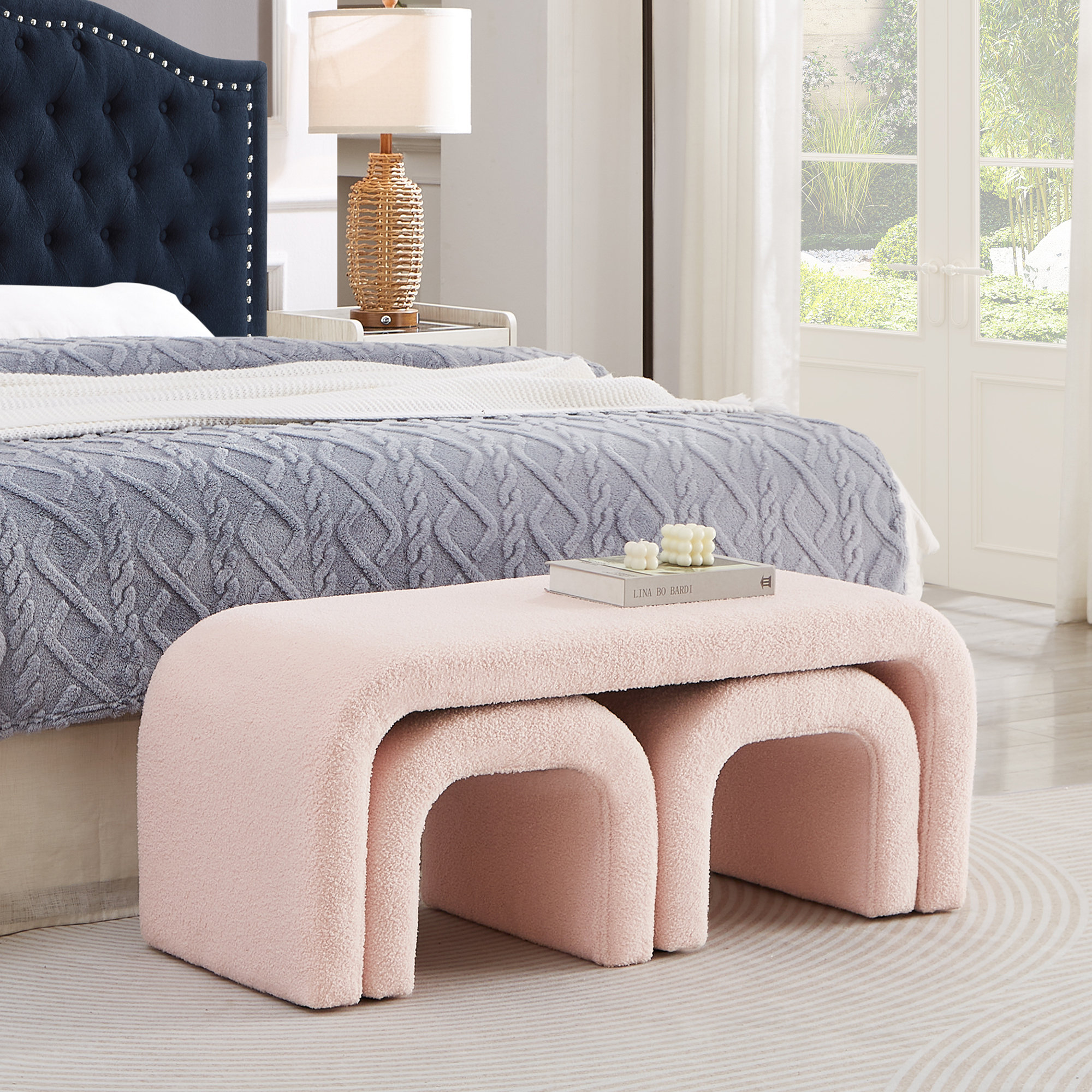 Corrigan Studio Versatile Comfort Teddy Fabric Modern Design Ottomans ...