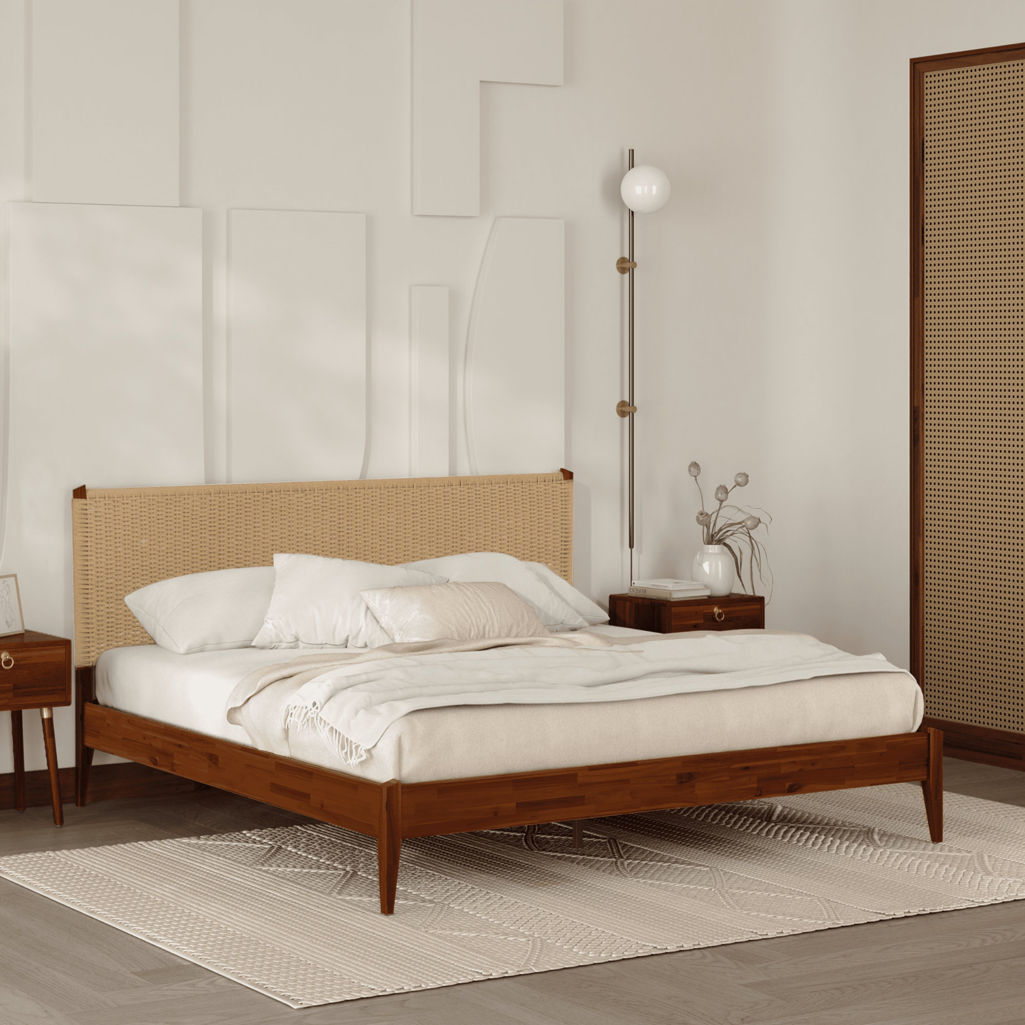 George Oliver Selina Solid Wood Platform Bed with Headboard, Bohemian ...