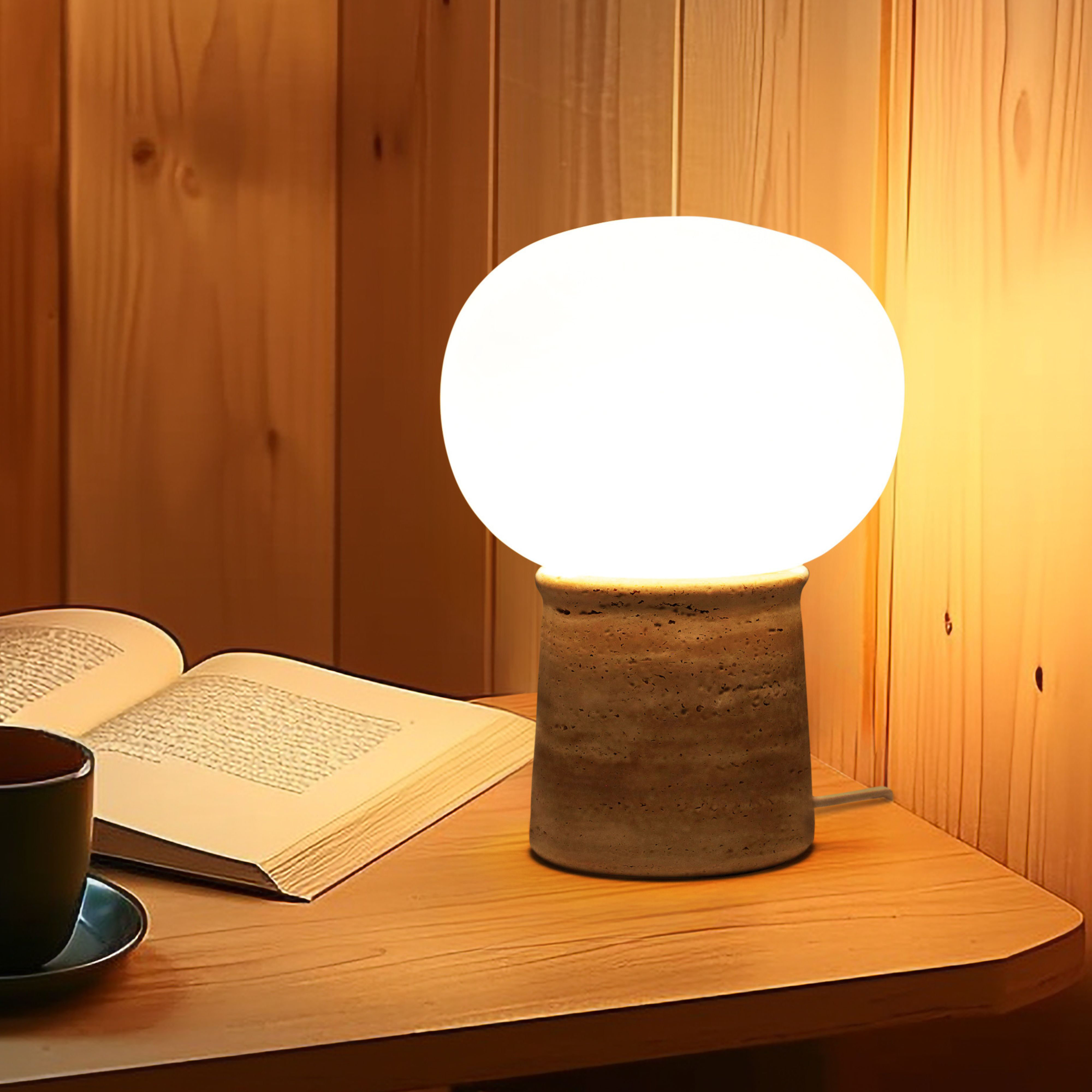 Brightech Neptune 12" LED Table Lamp With Natural Travertine Stone Base ...