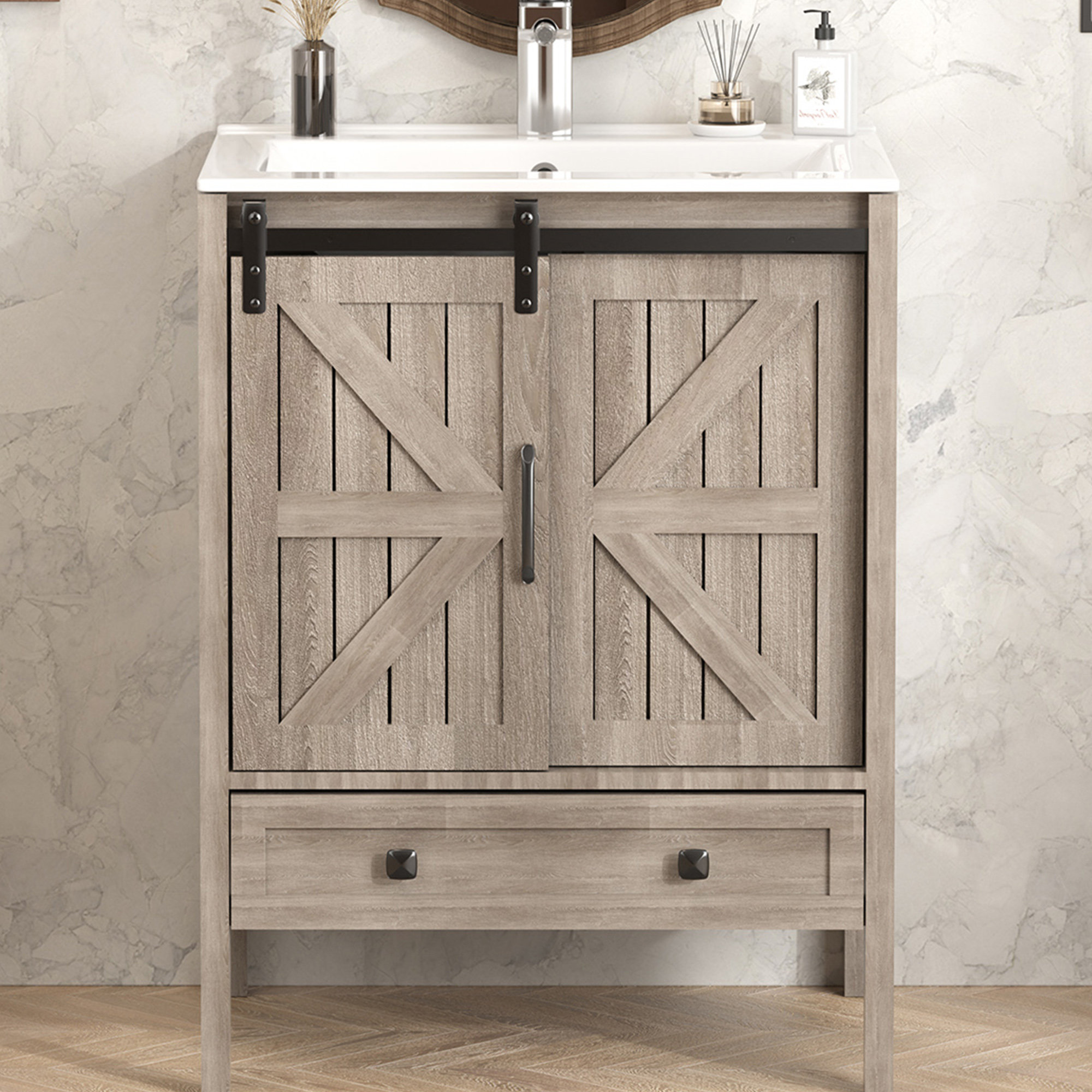 Gracie Oaks 24” Vanity, Freestanding Vanity with Ceramic Sink, Over ...