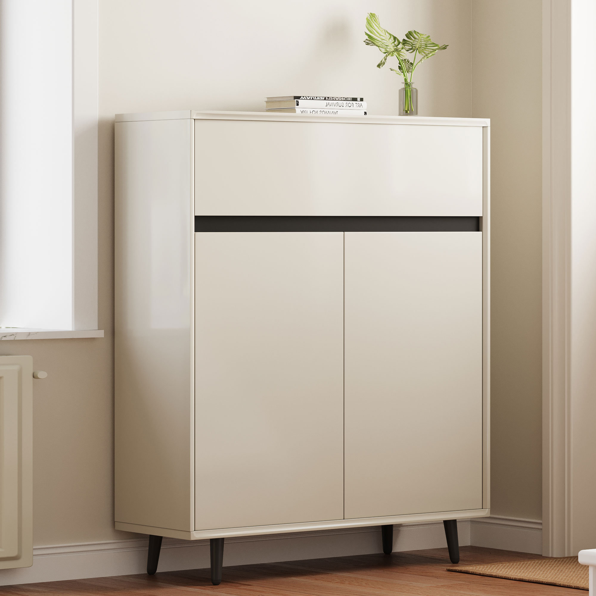 George Oliver Vannara 31.69 In Adjustable Shelf Storage Cabinet In Off-white - Wayfair Canada