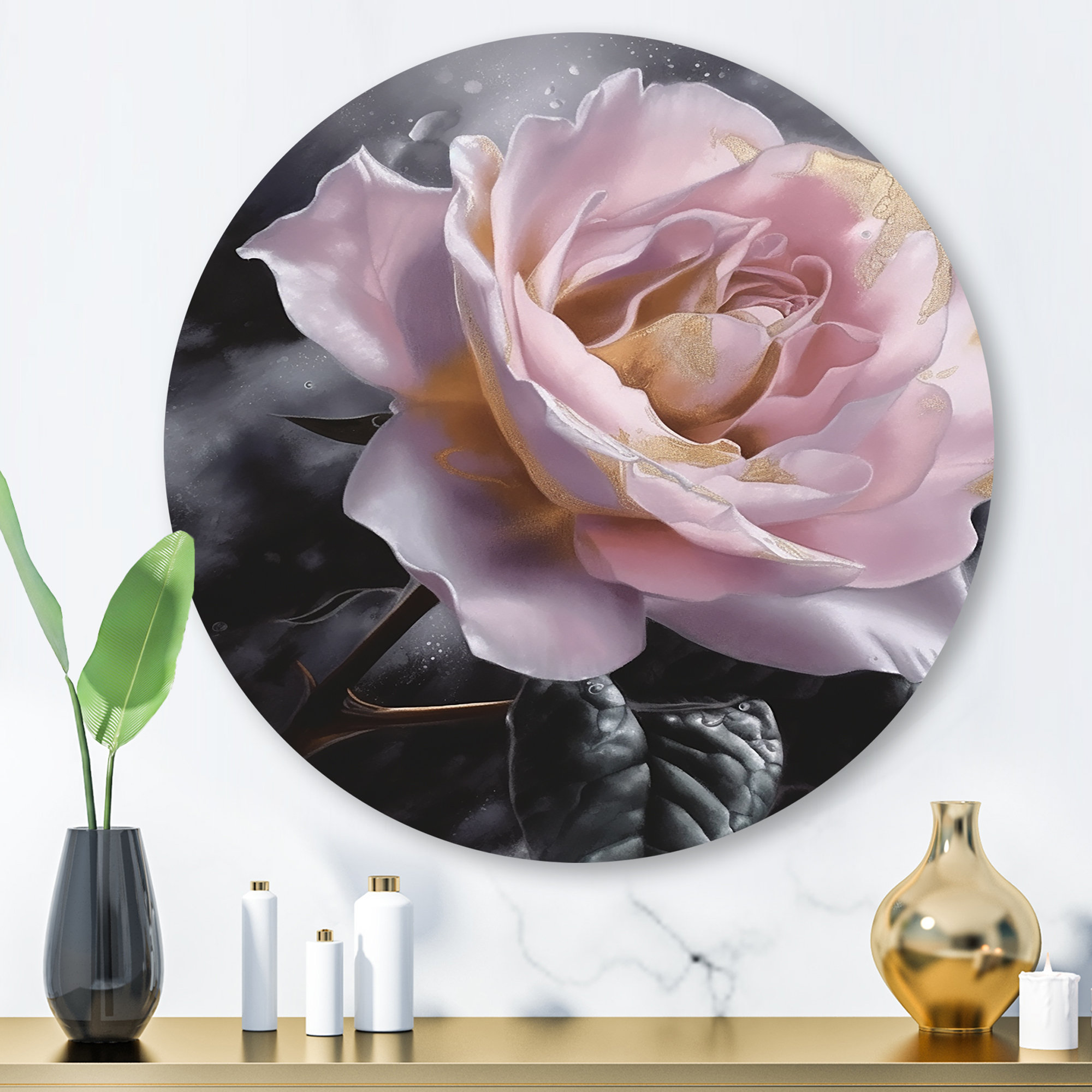 House of Hampton® Pink Elegant Roses - Rose Round Metal Wall Art | Wayfair
