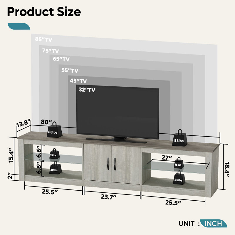 Mercer41 Kruszewski 80" TV Stand for 85", TV Stand with LED Lights ...