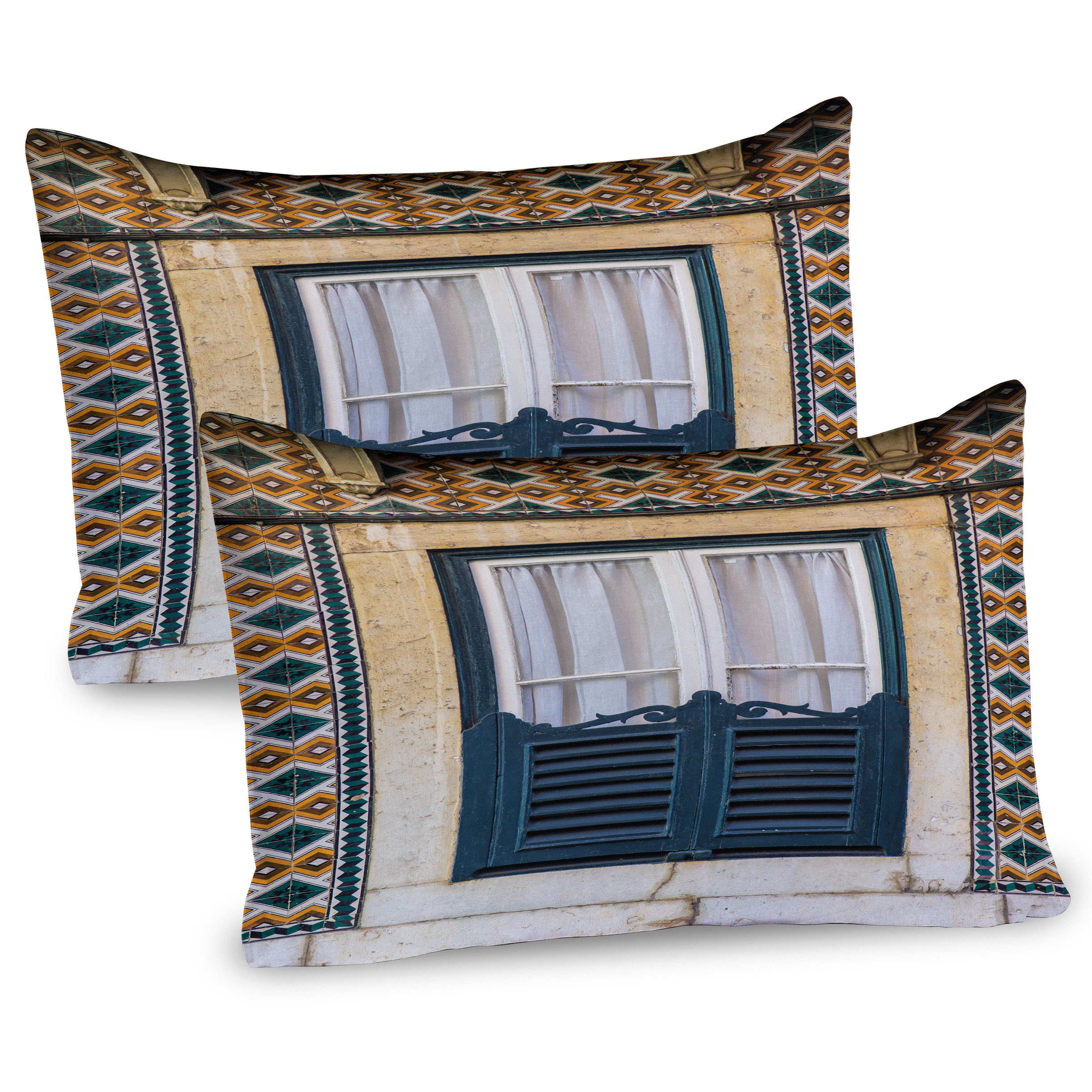 Ambesonne Rustic Pillow Sham 2 Pack Vintage Window Rural Teal Orange ...