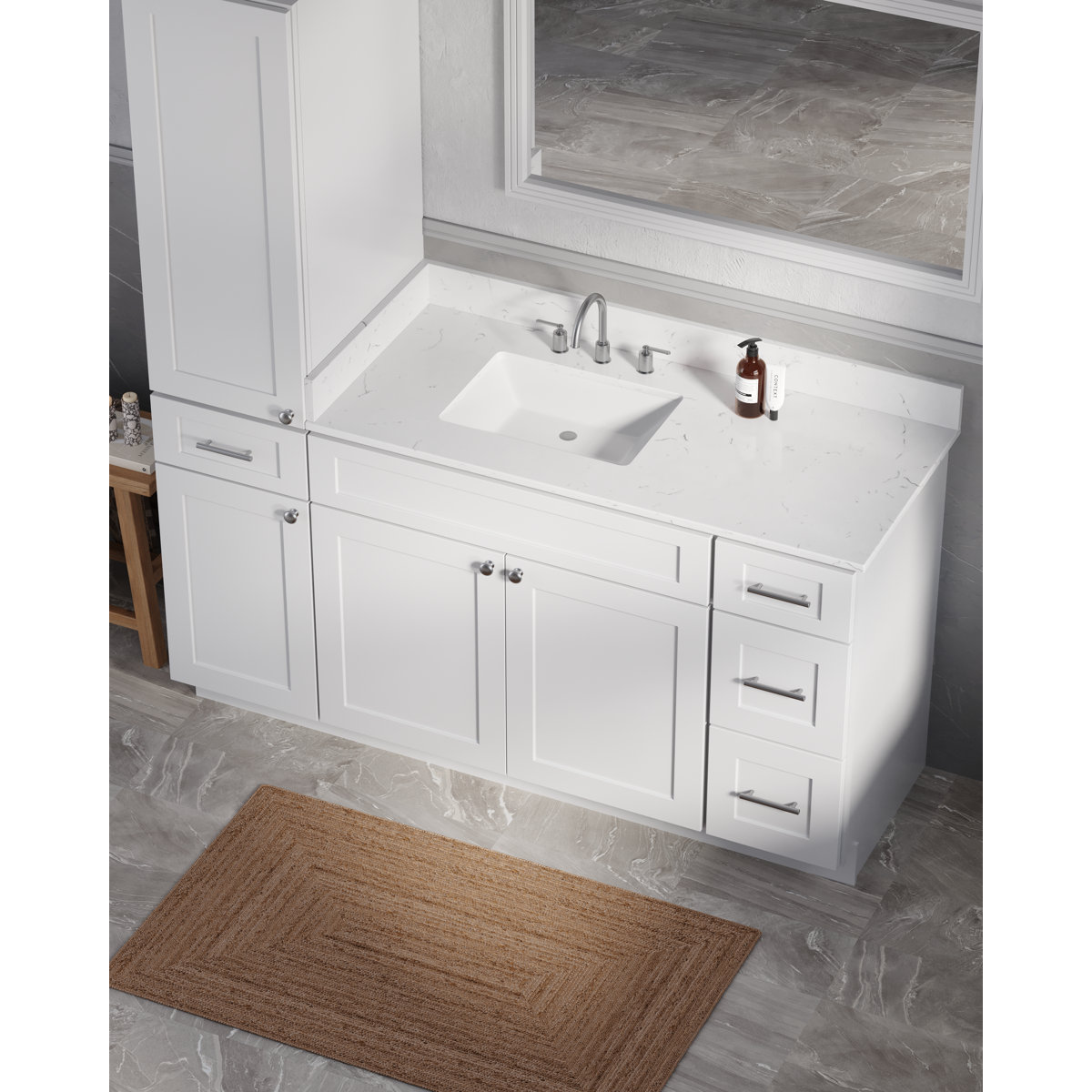 Disar 63'' Single Bathroom Vanity With Left Linen Tall Cabinet Dovetail ...