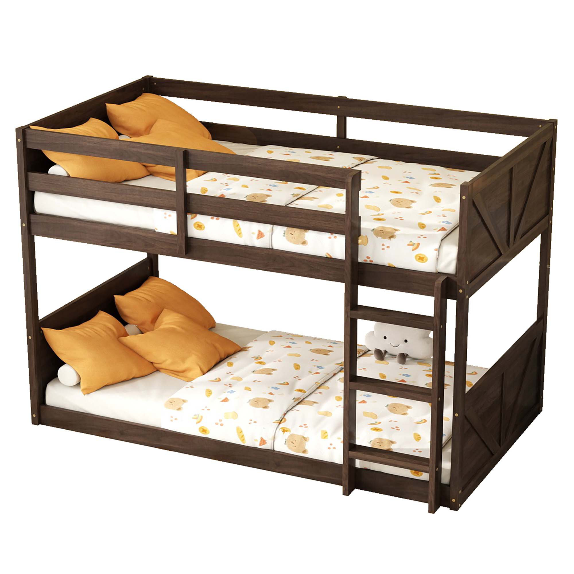 Ophelia & Co. Twin Over Twin Floor Bunk Bed With Panelled Headboard And ...