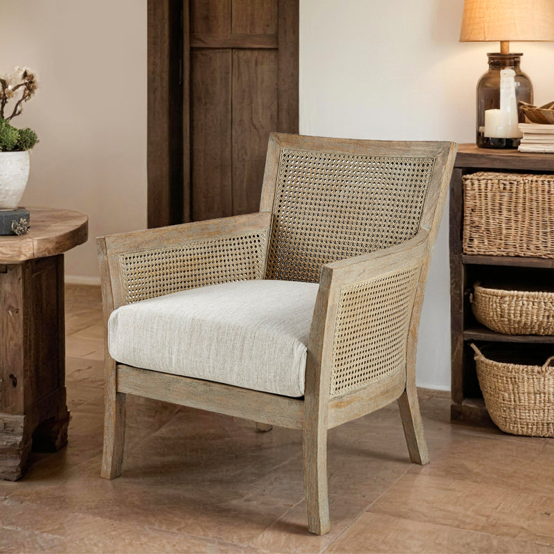 Bayou Breeze Brishen Woven Solid Wood Armchair | Wayfair