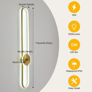 Ivy Bronx Muscato 45.27" Aluminum Dimmable LED Flush Mounted Wall ...