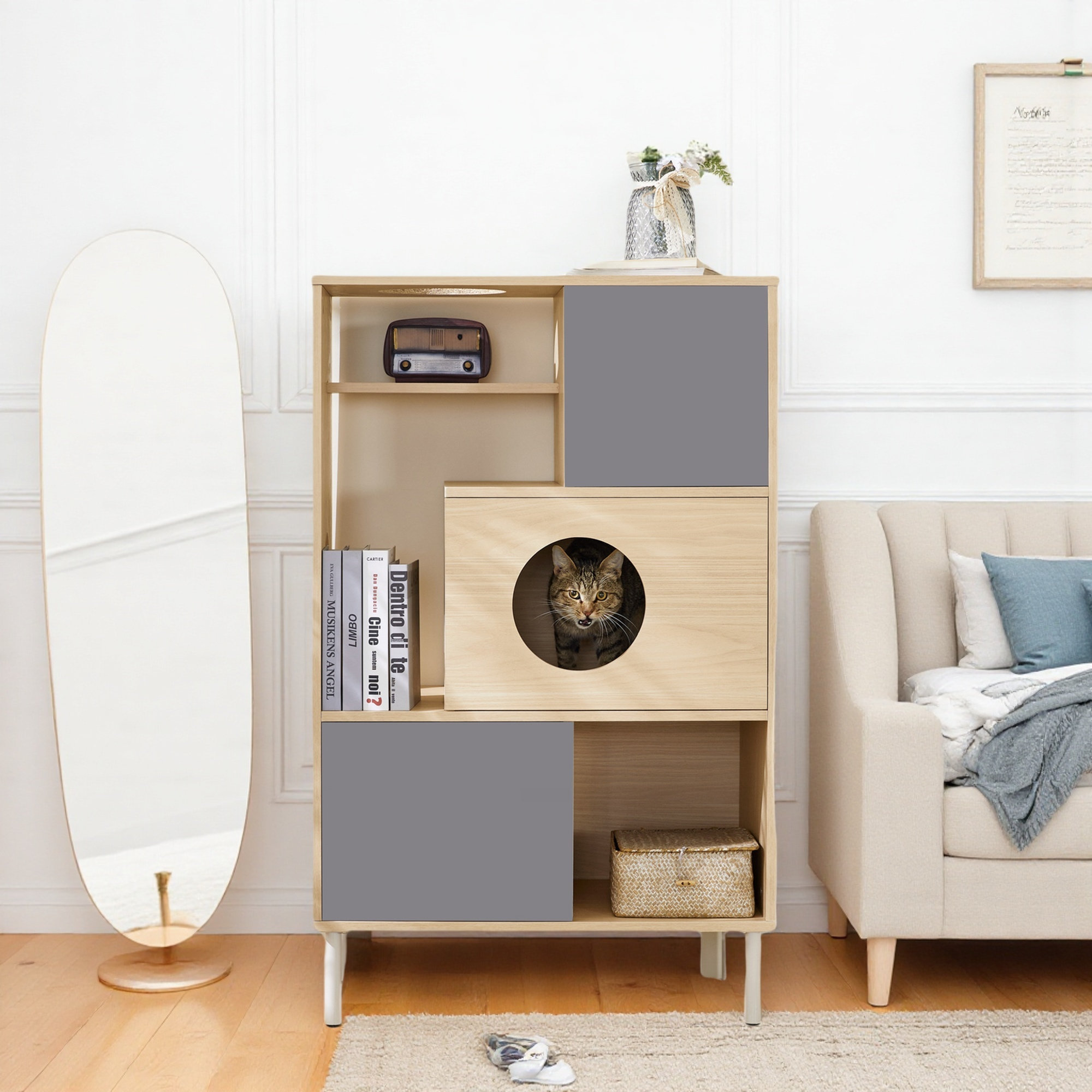 Latitude Run® Modern Cat Bookcase Cat Tree Shelves With Storage Shelves ...