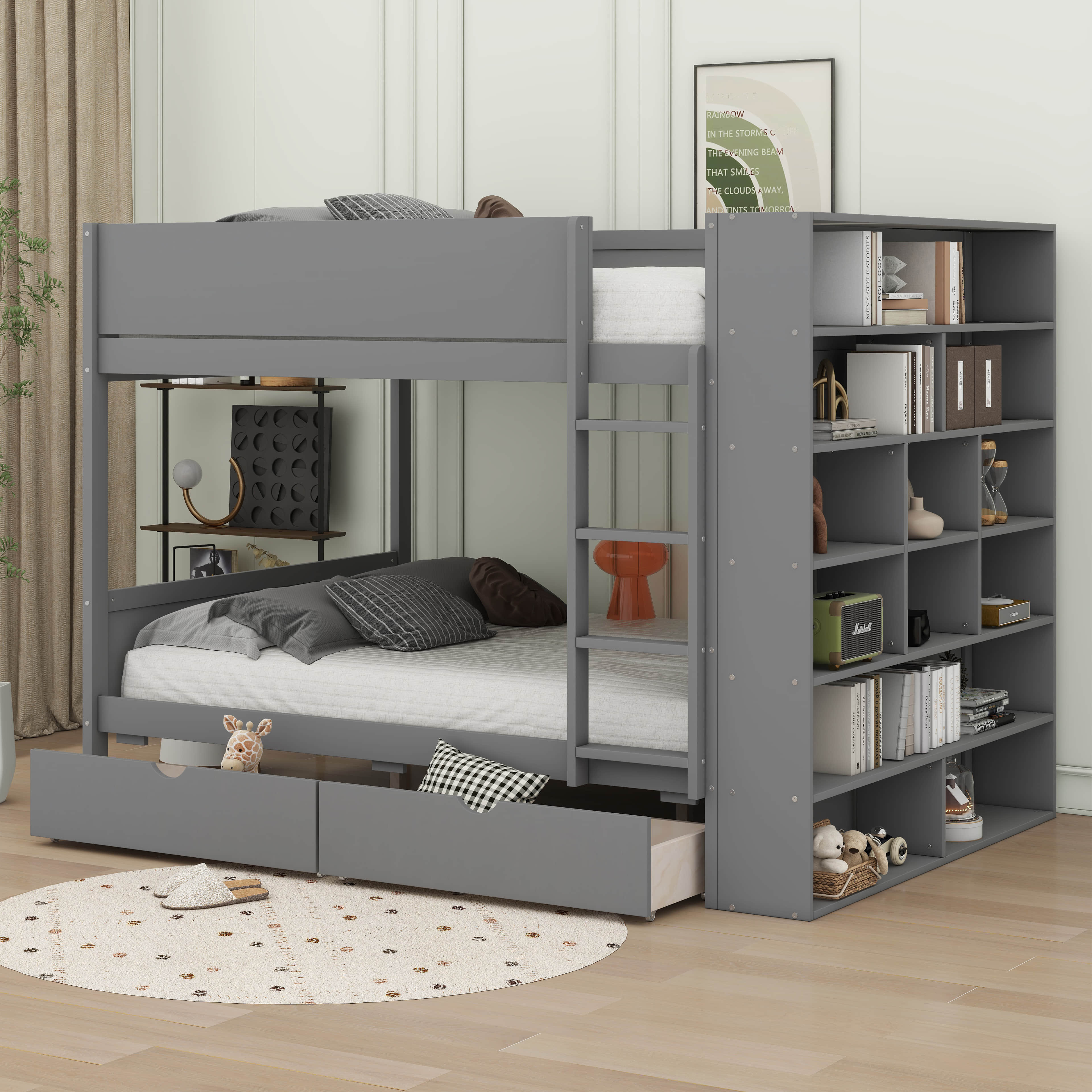 Harriet Bee Full Over Full Bunk Bed With 2 Drawers And Multi-Layer ...