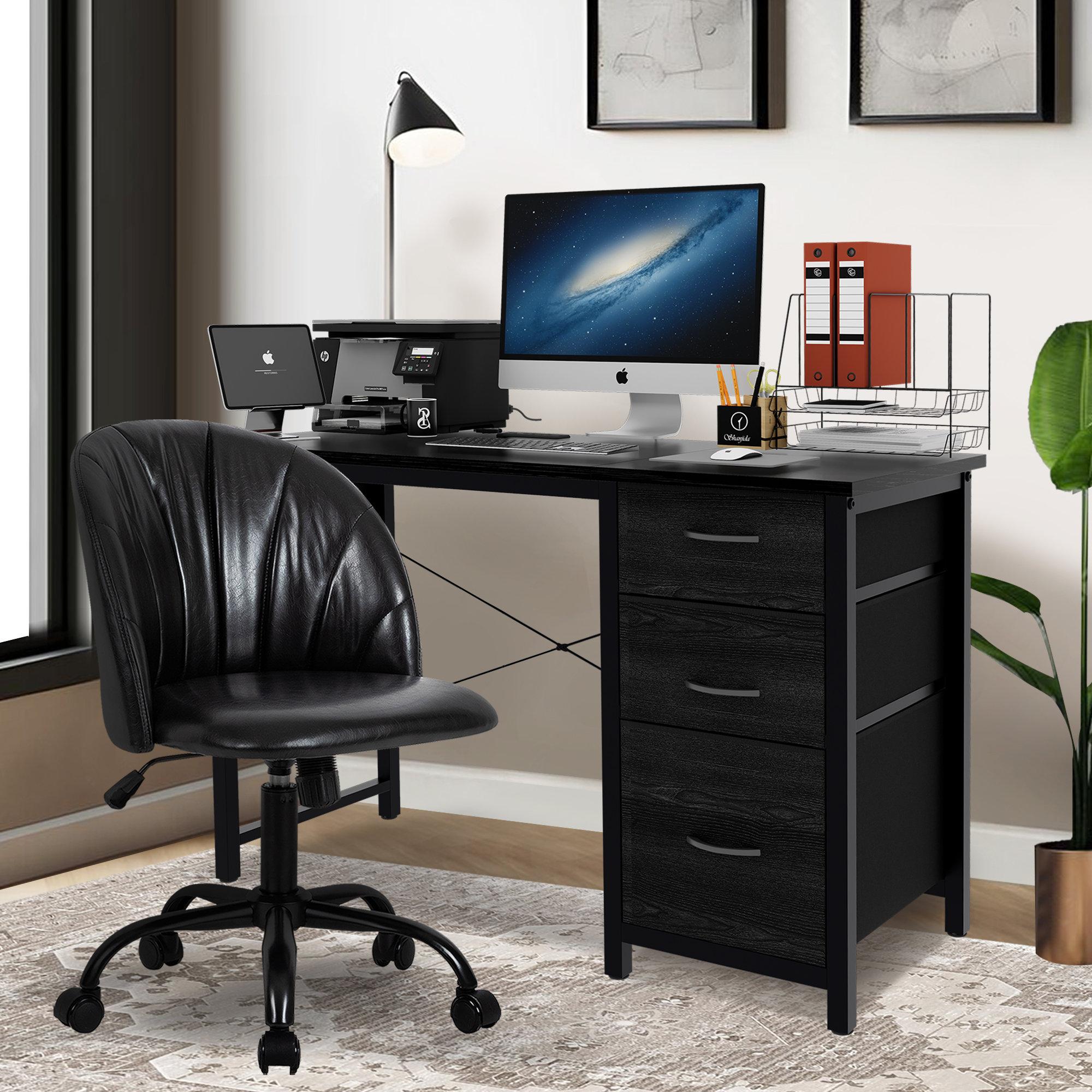 17 Stories Home Office Desks And Office Chair Set Include 47.3" Black ...