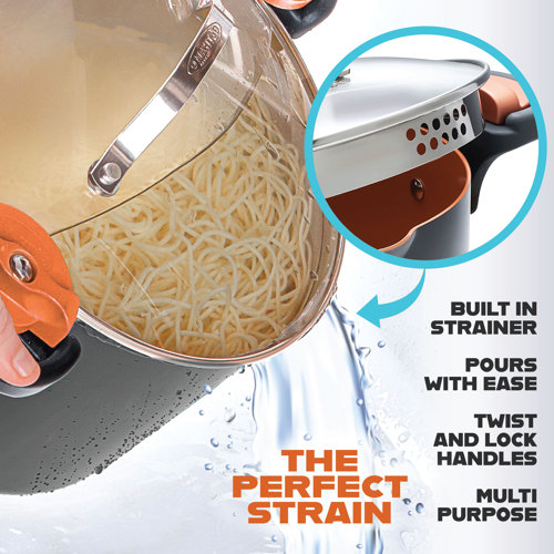 Gotham Steel Stock Multipurpose Pasta Pot with Strainer Lid & Twist and ...