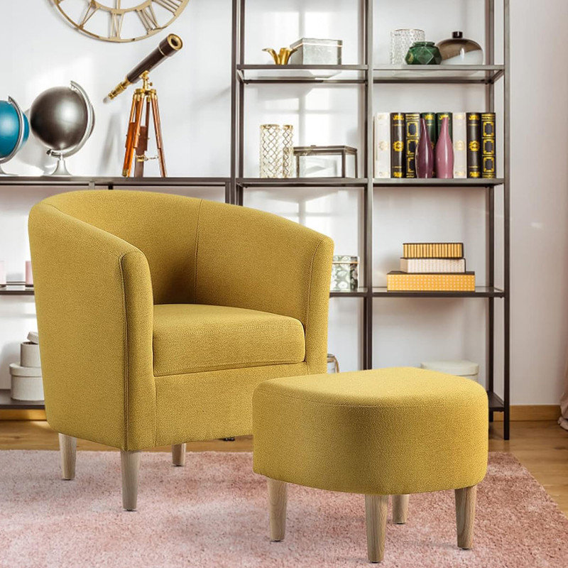 Latitude Run® Fluffy Chair Barrel Chair with Ottoman Comfy ArmChair ...