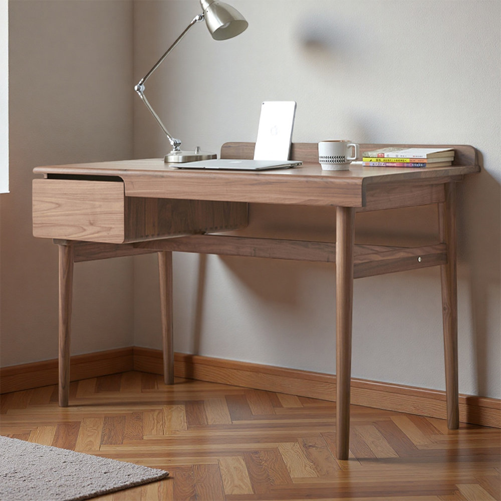 Corrigan Studio® Simple Walnut Rectangular Solid Wood Writing Desk ...