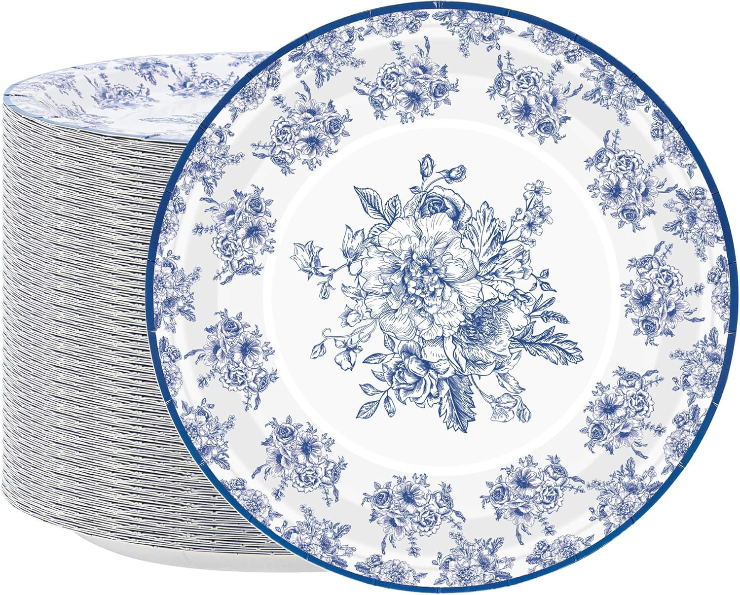 Dakota Fields 50 PCS Blue Flower Disposable Plates 9 Inch | Wayfair