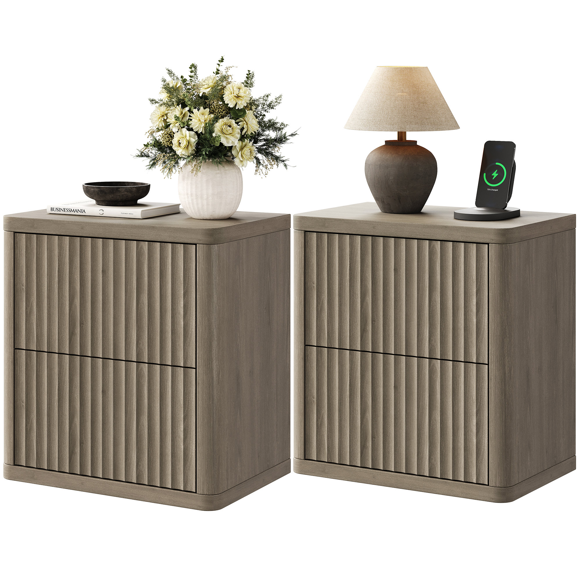 Latitude Run® Fluted Nightstand With 2 Pop-Up Drawers | Wayfair