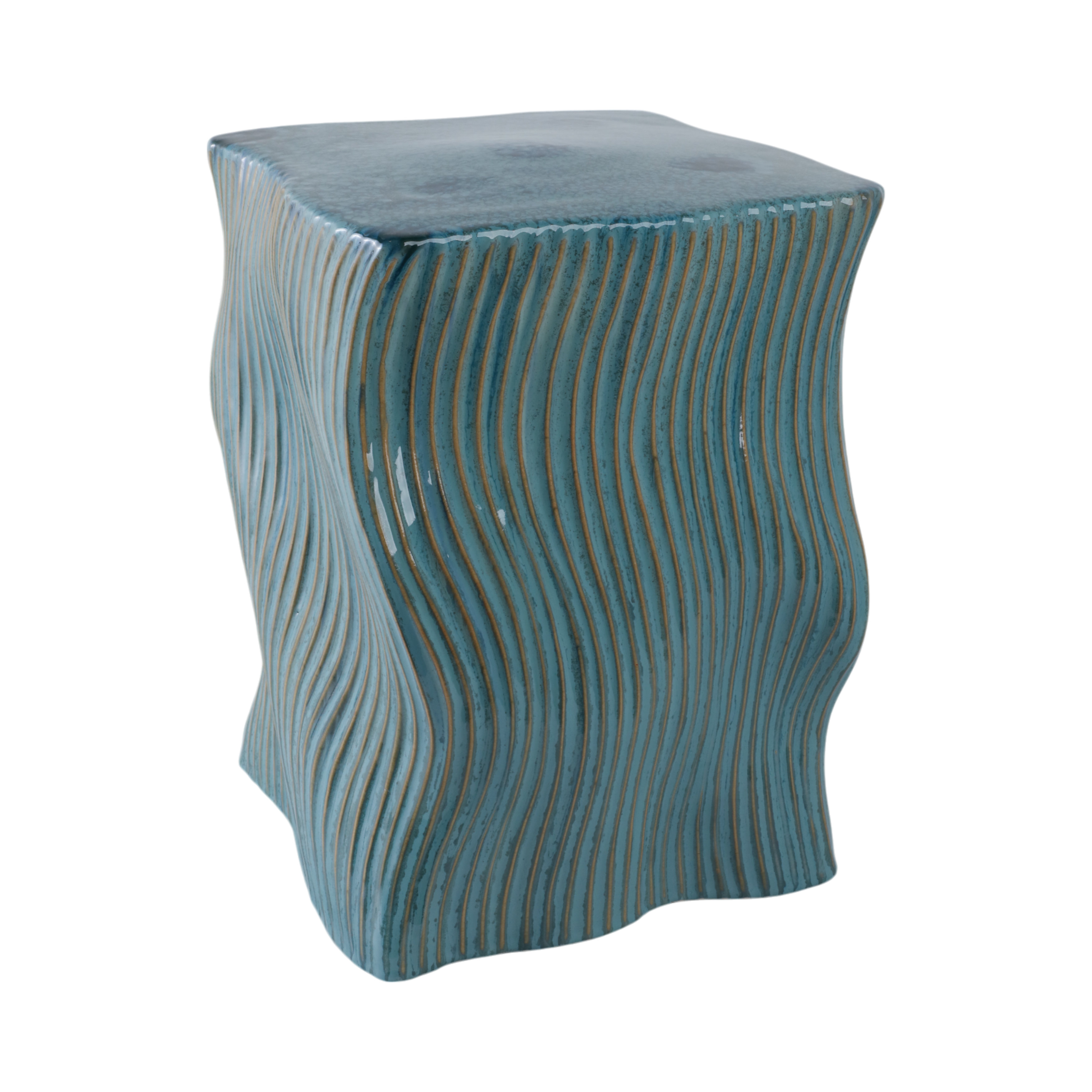Latitude Run® Ceramic Garden Stool With Wavy Texture - 19" Green Accent ...