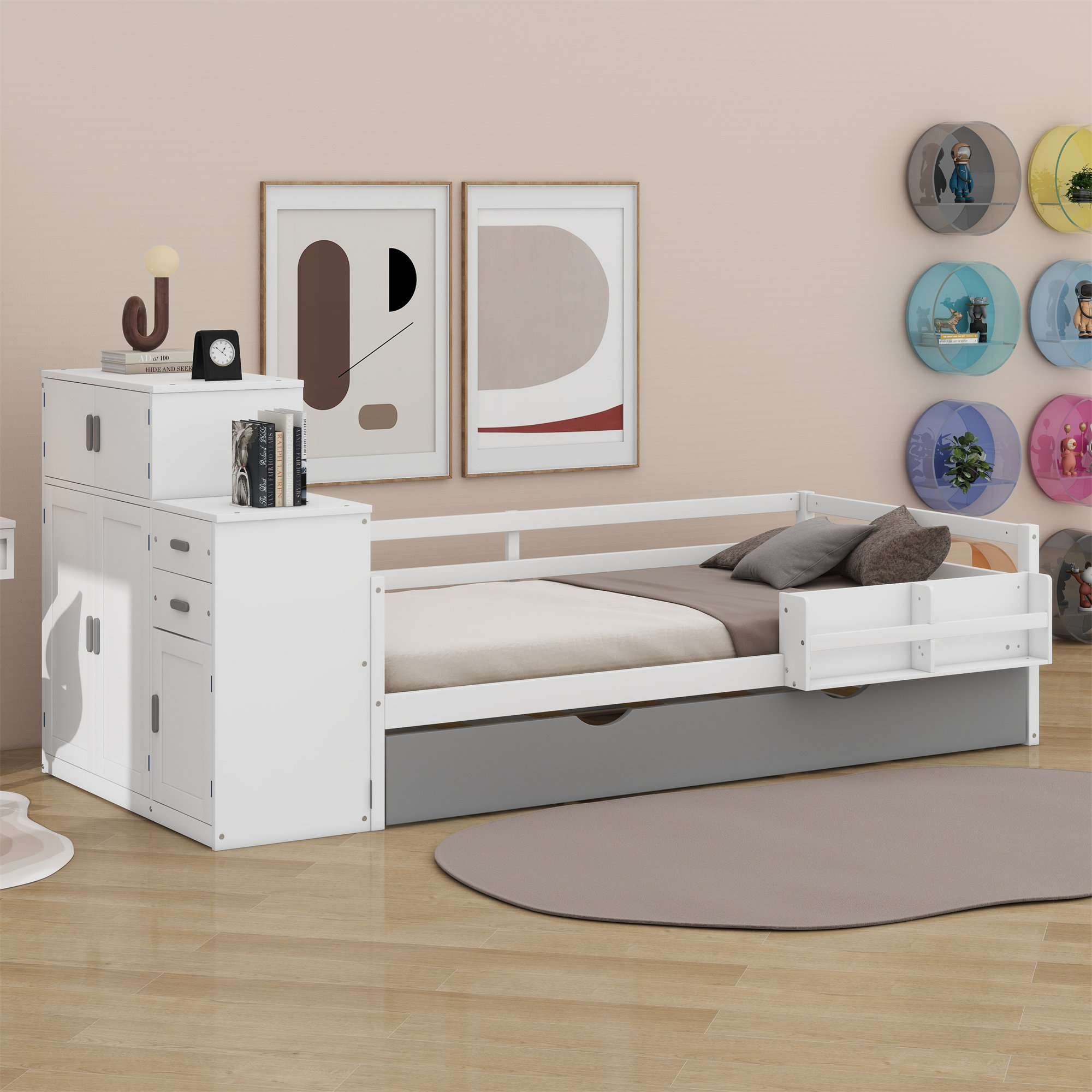 Latitude Run® Wood Platform Bed With Sample Bookshelf And Movable ...