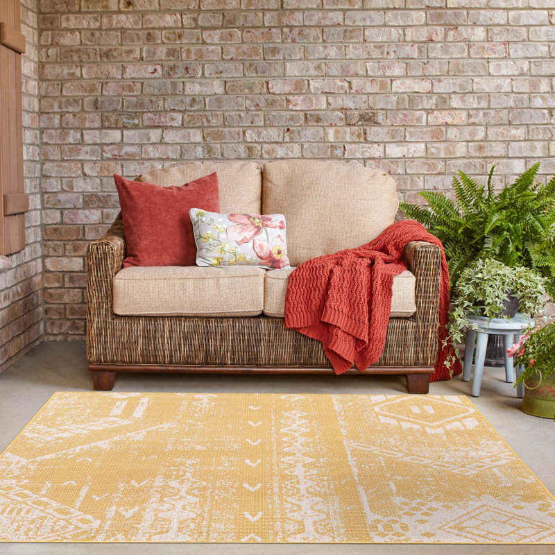 Foundry Select Broux Handwoven Yellow Indoor/Outdoor Rug & Reviews ...