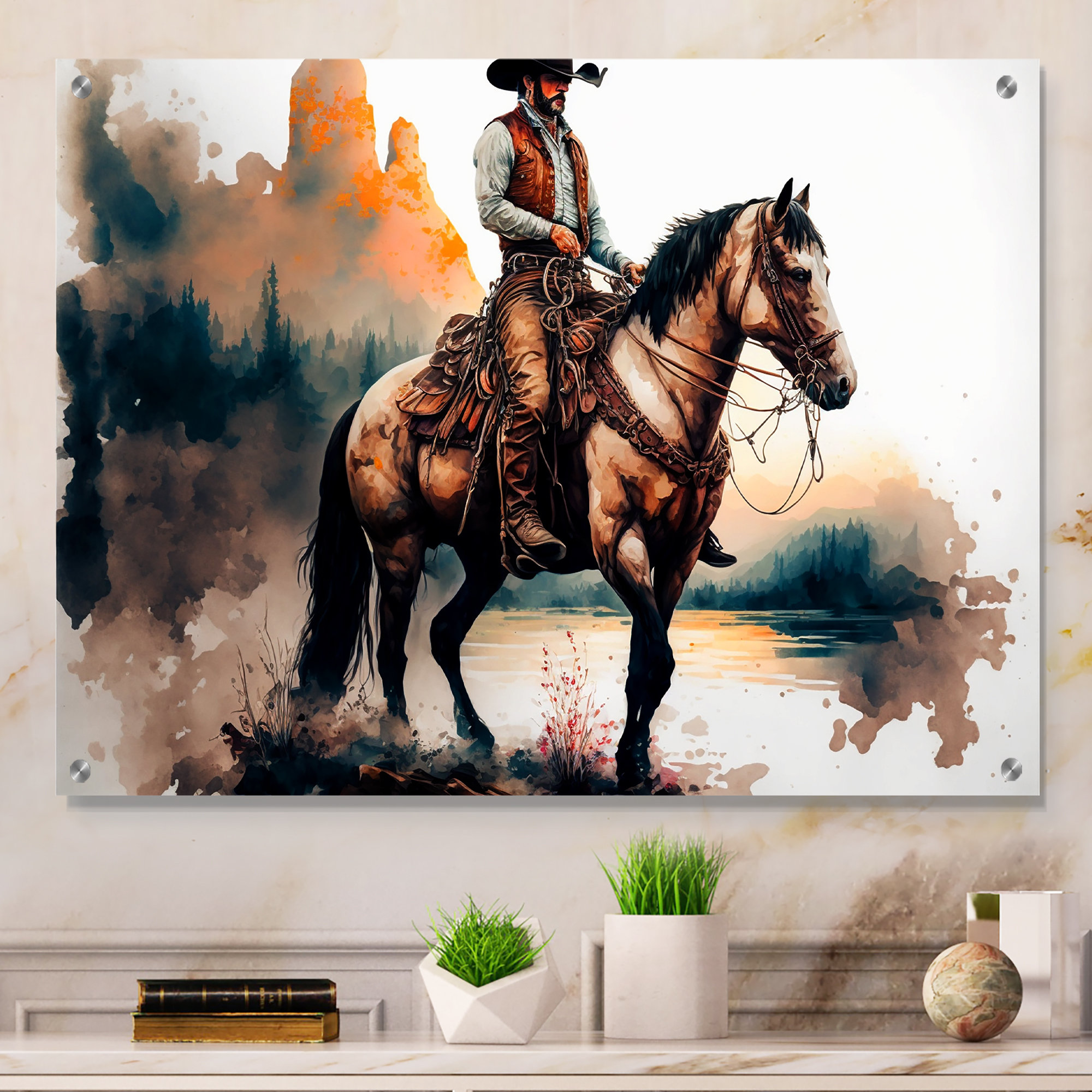 Union Rustic Western Cowboy Riding A Horse I - Western Acrylic Wall Art ...
