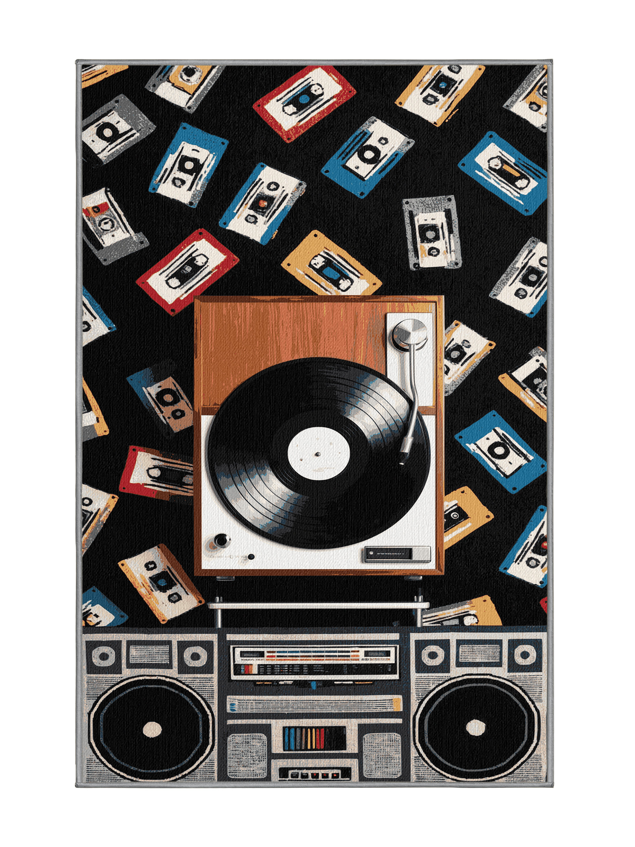 Dakota Fields Washable Record Player and Cassette Tapes Music Area Rug ...