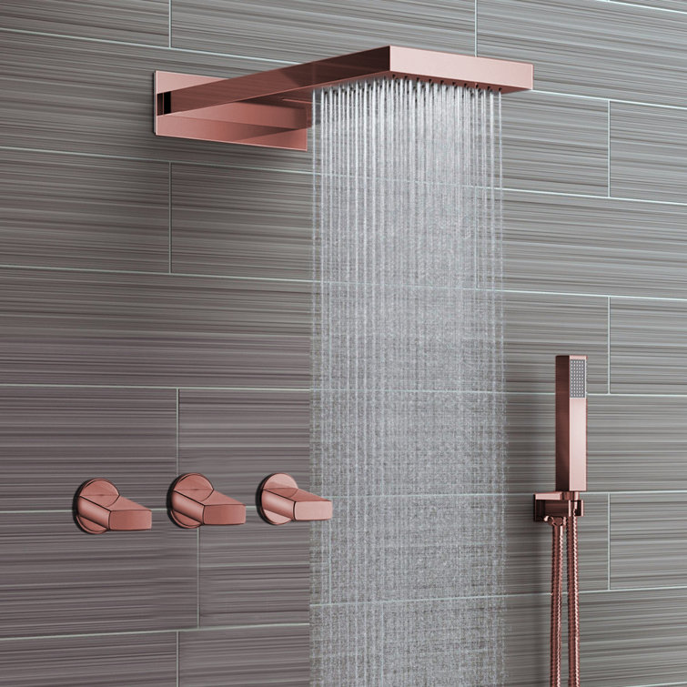 FontanaShowers Reno Rose Gold Wall Mount Rainfall Mixer Shower Set ...