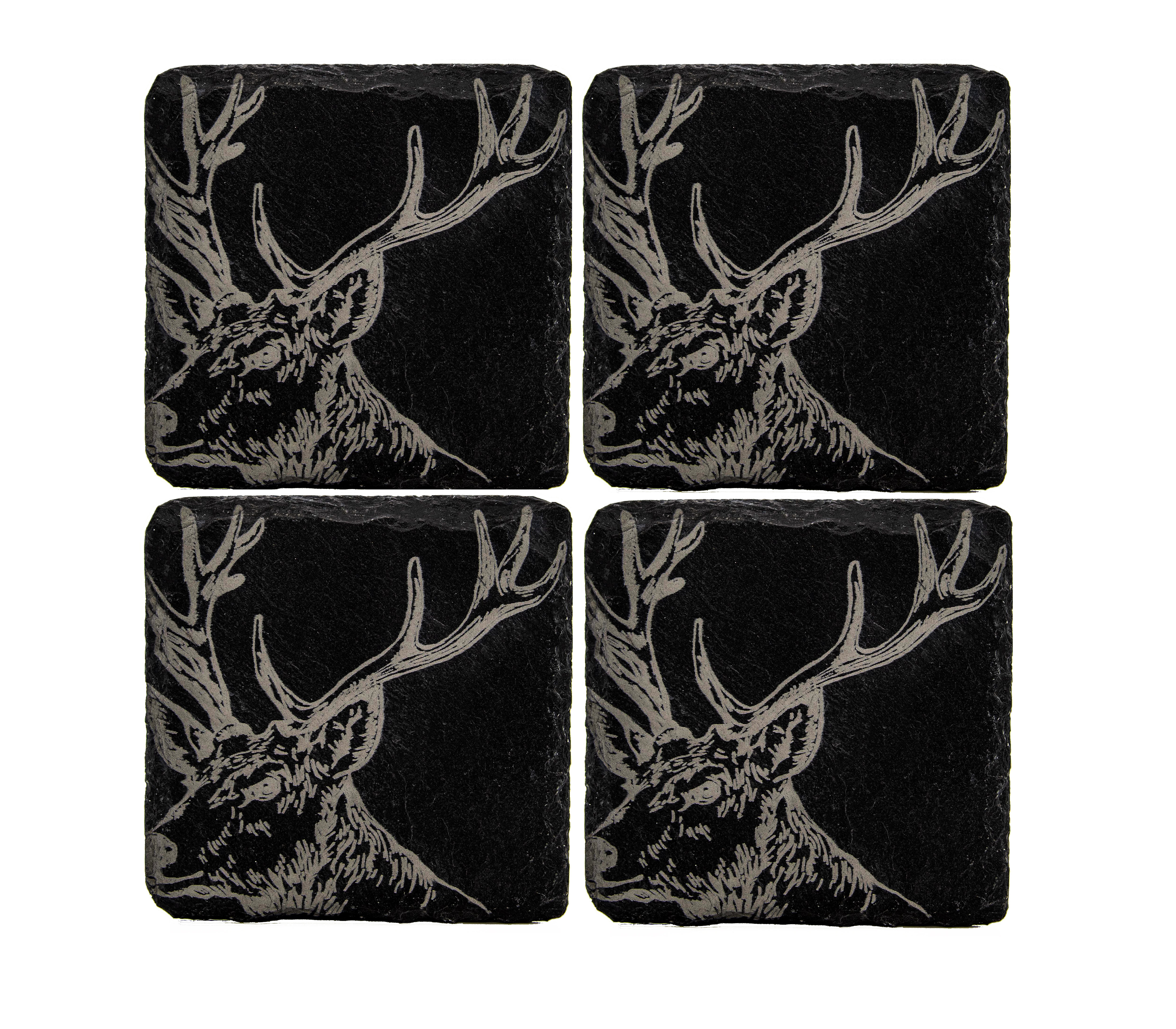 Selbrae House 4 Square Slate Coasters with Stag Design | Wayfair.co.uk