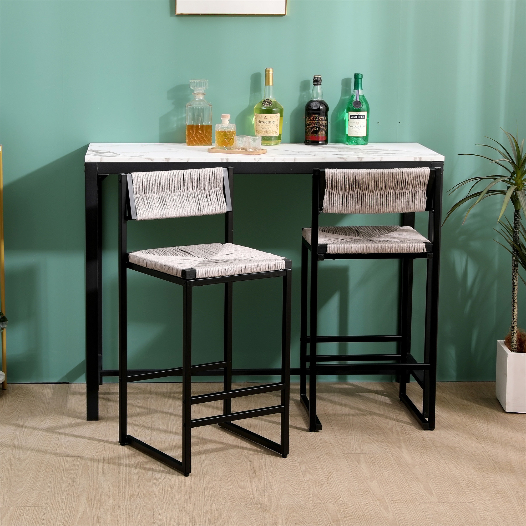 Bayou Breeze Gray Set Of 2 Hand Weave Bar Stools With Back Counter ...