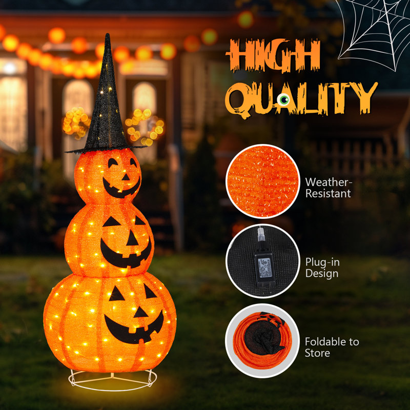 The Holiday Aisle® 5FT Pre-Lit Collapsible Halloween Jack-O-Lantern ...