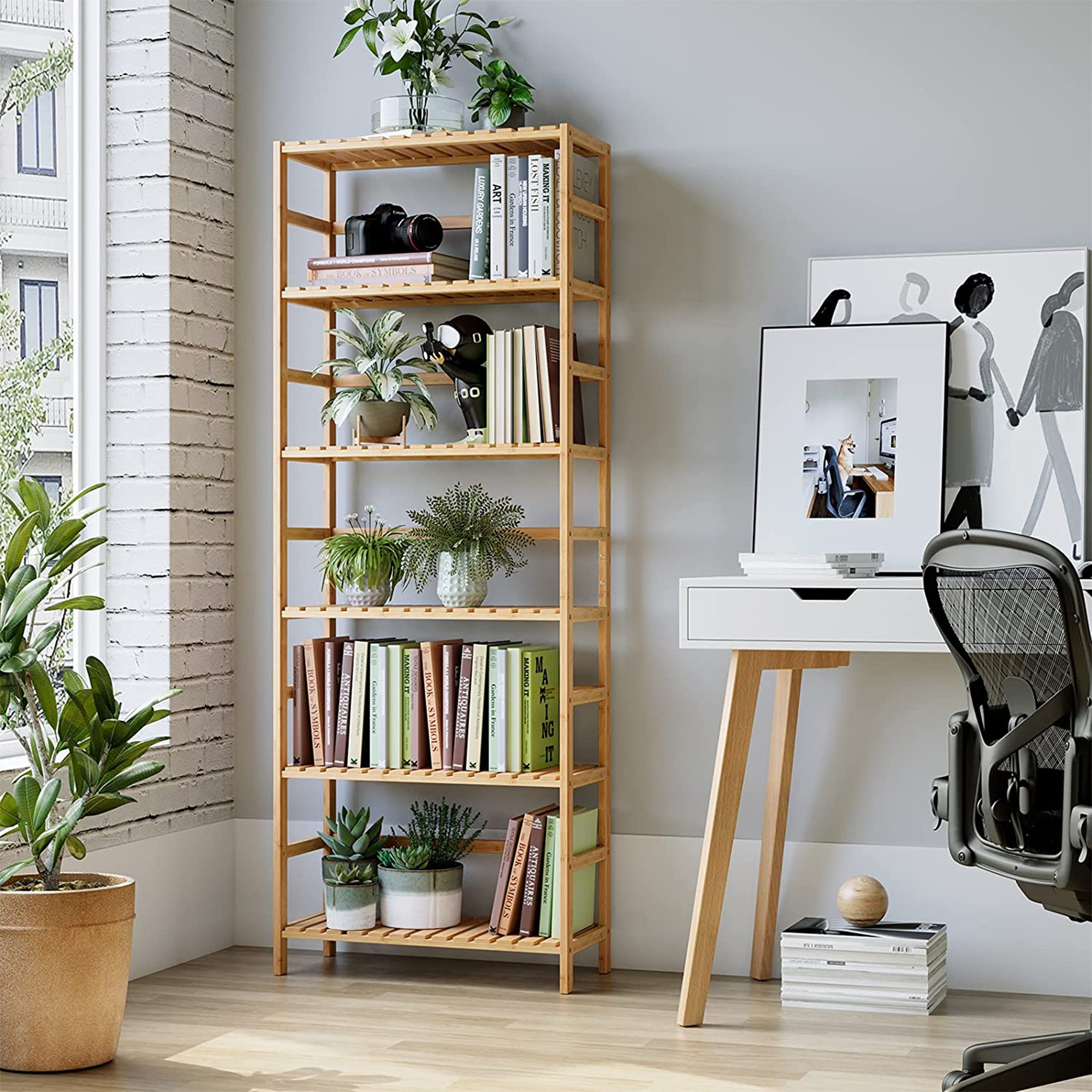 Rebrilliant 63.4''H Tall Shelf Organizer Bamboo Linen Cabinet | Wayfair