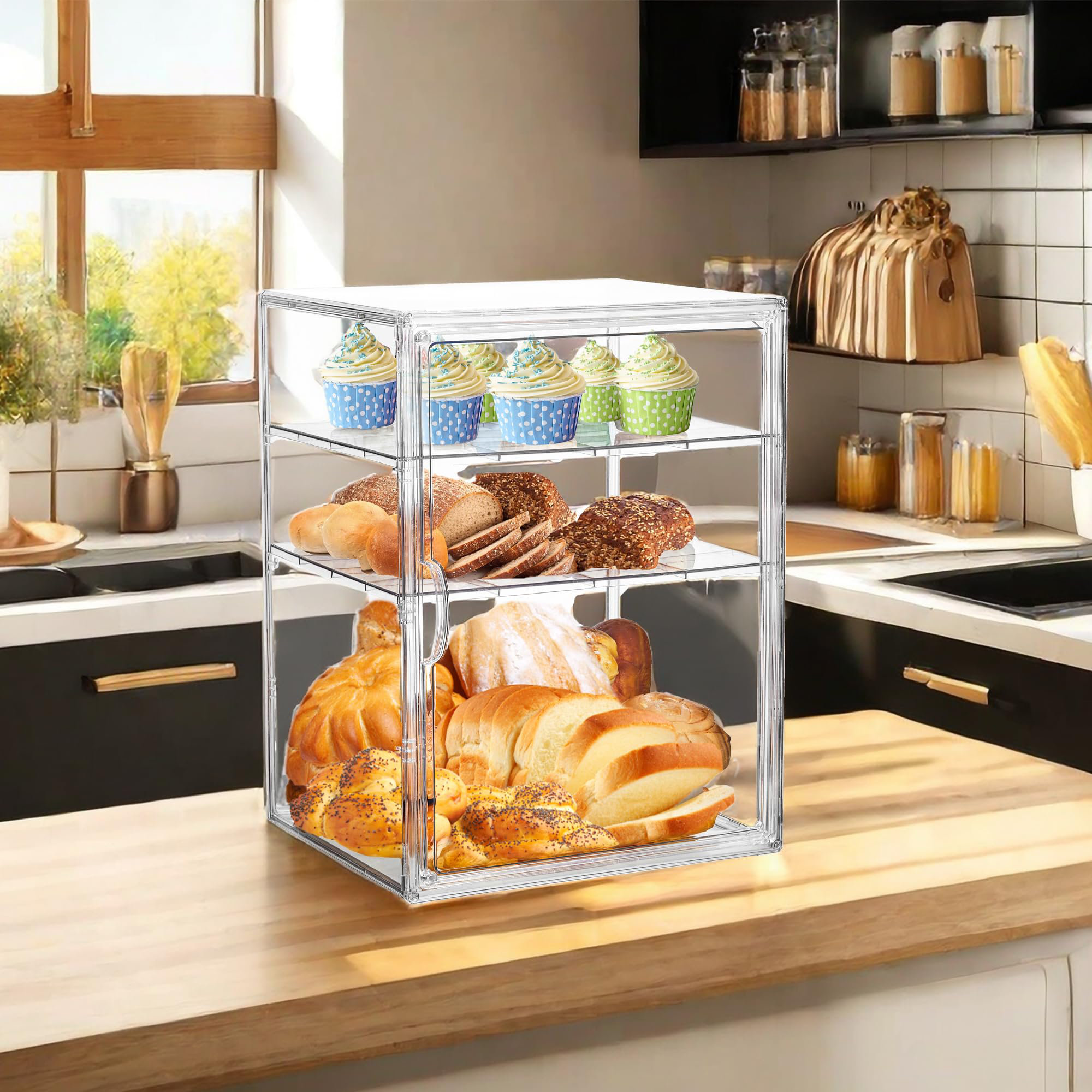 Prep & Savour Bread Box For Kitchen Countertop Pastry Display Case 4 ...