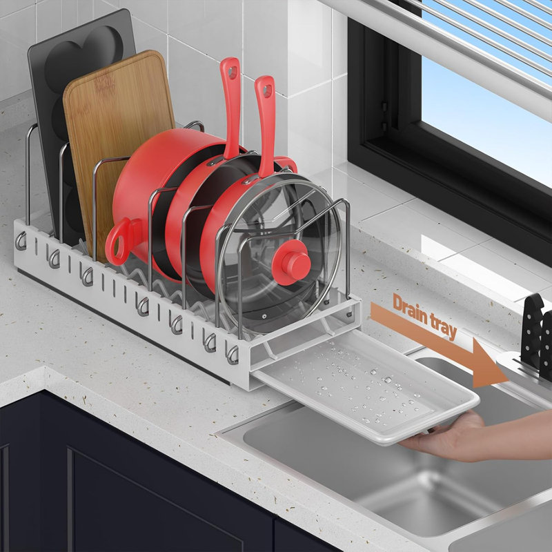 Prep & Savour Pull Out Pots And Pans Organizer Under Cabinet,White ...