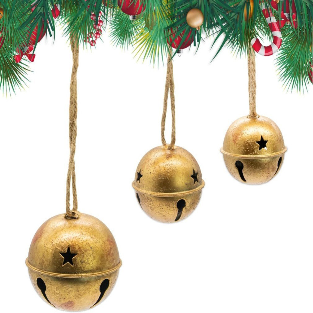 The Holiday Aisle® Christmas Jingle Bells Vintage Gold Brass Bells With ...