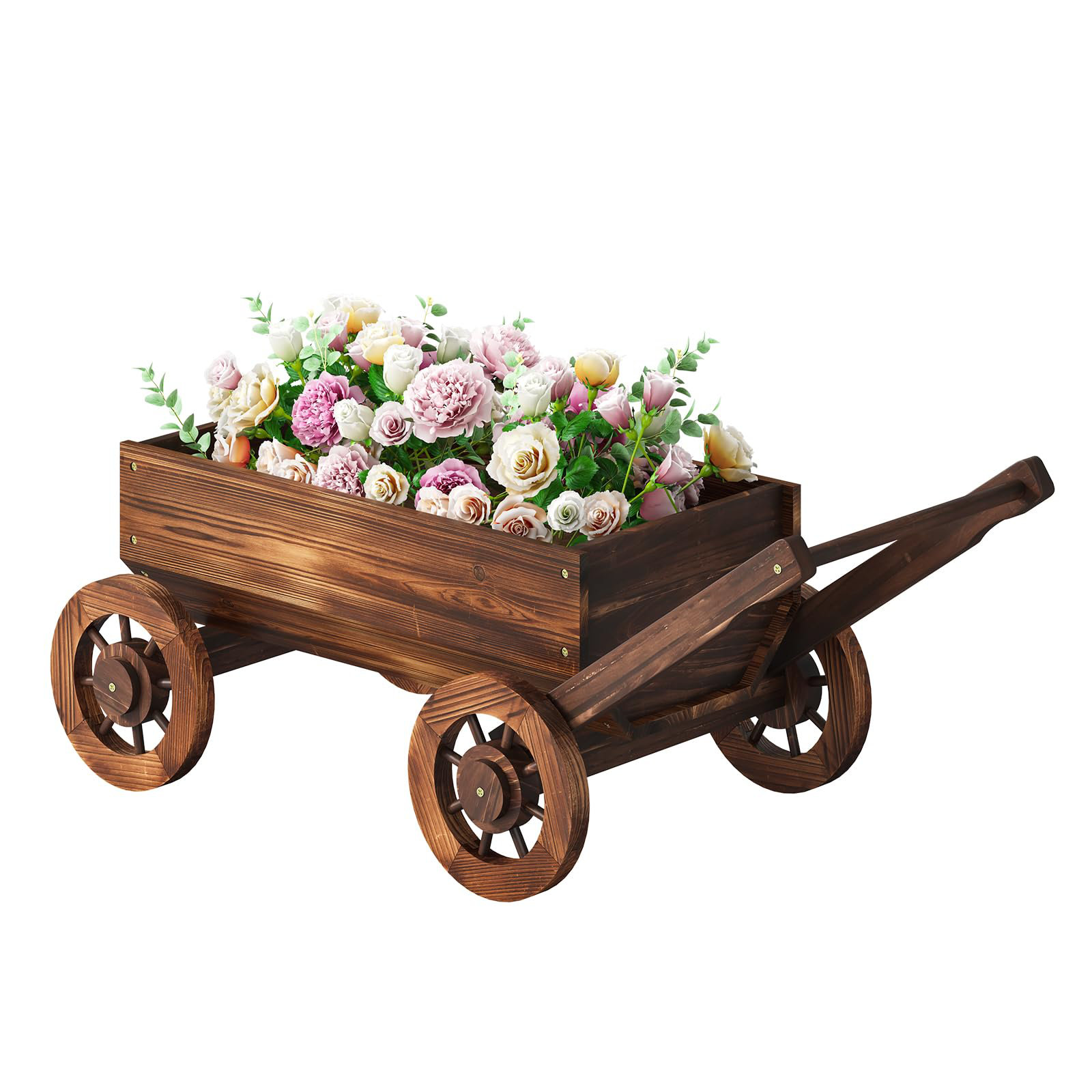 Loon Peak® Wooden Wagon Planter Outdoor Garden Planter, Trolley ...