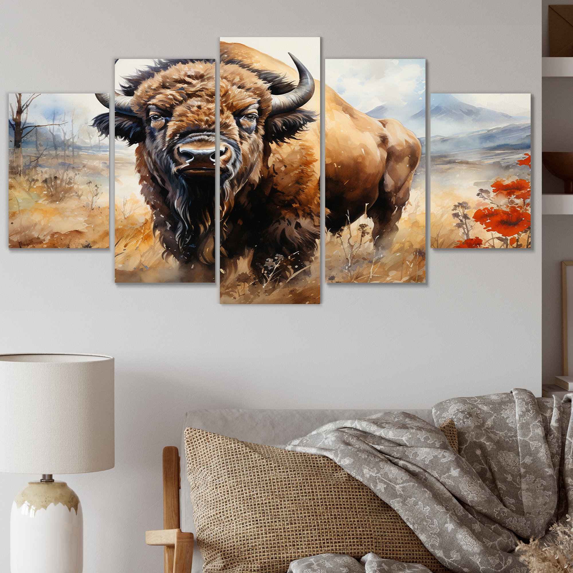 Union Rustic Brown Prairies Bisons Domain - Animals Canvas Art Print ...