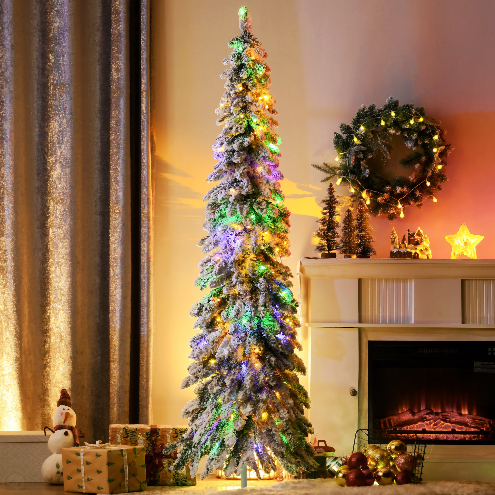 The Holiday Aisle® Tall Artificial Christmas Tree With Snow Flocked ...