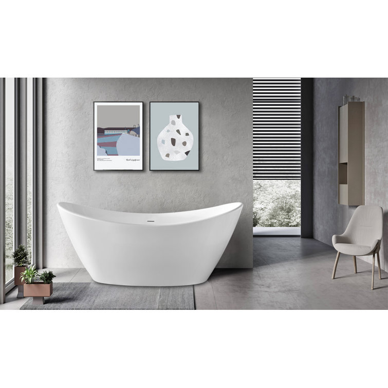 A&E Bath and Shower 59'' x 30'' Freestanding Soaking Acrylic Bathtub ...