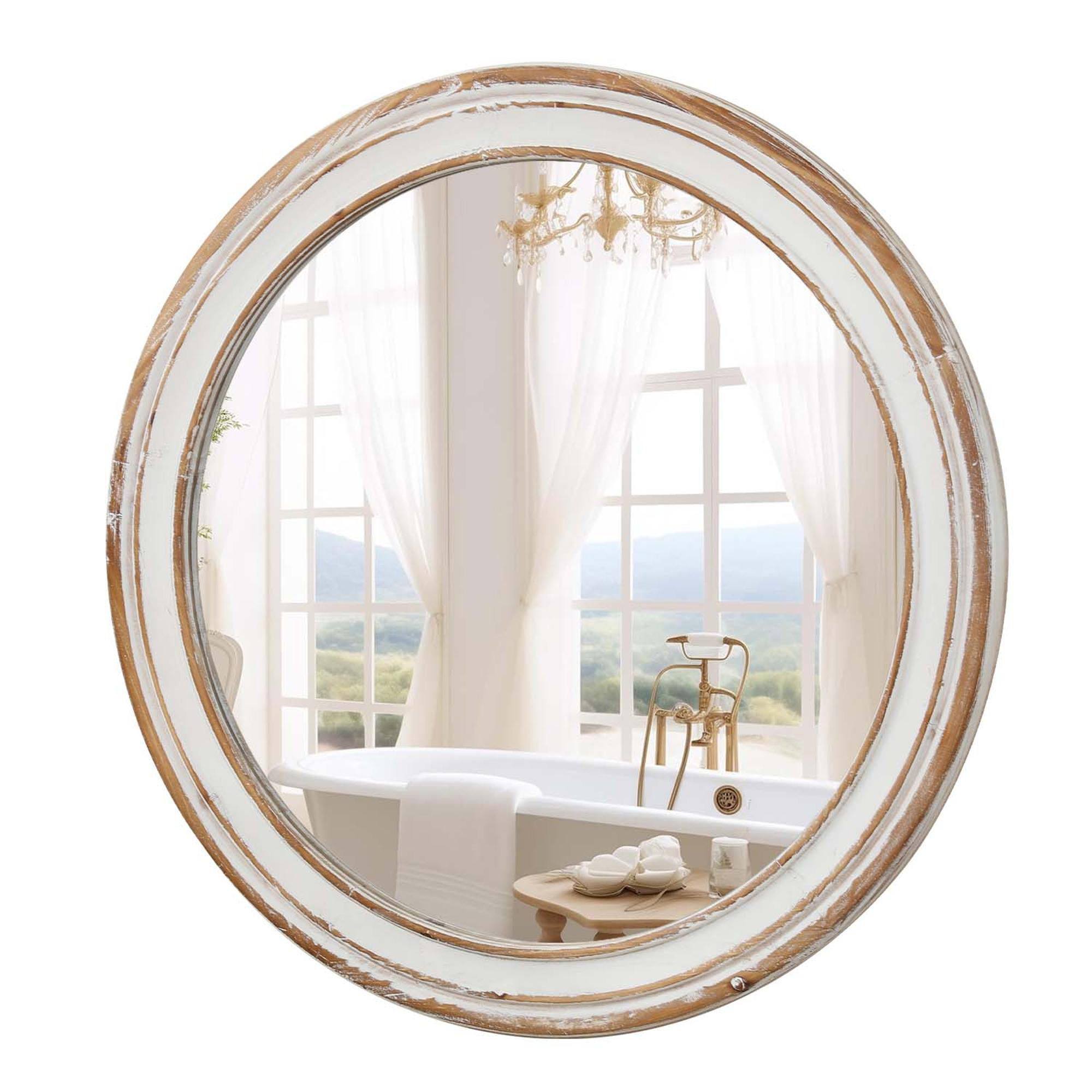 Gracie Oaks 23.62 inches Round Wall Mirror for Bathroom Vanity, Wooden ...