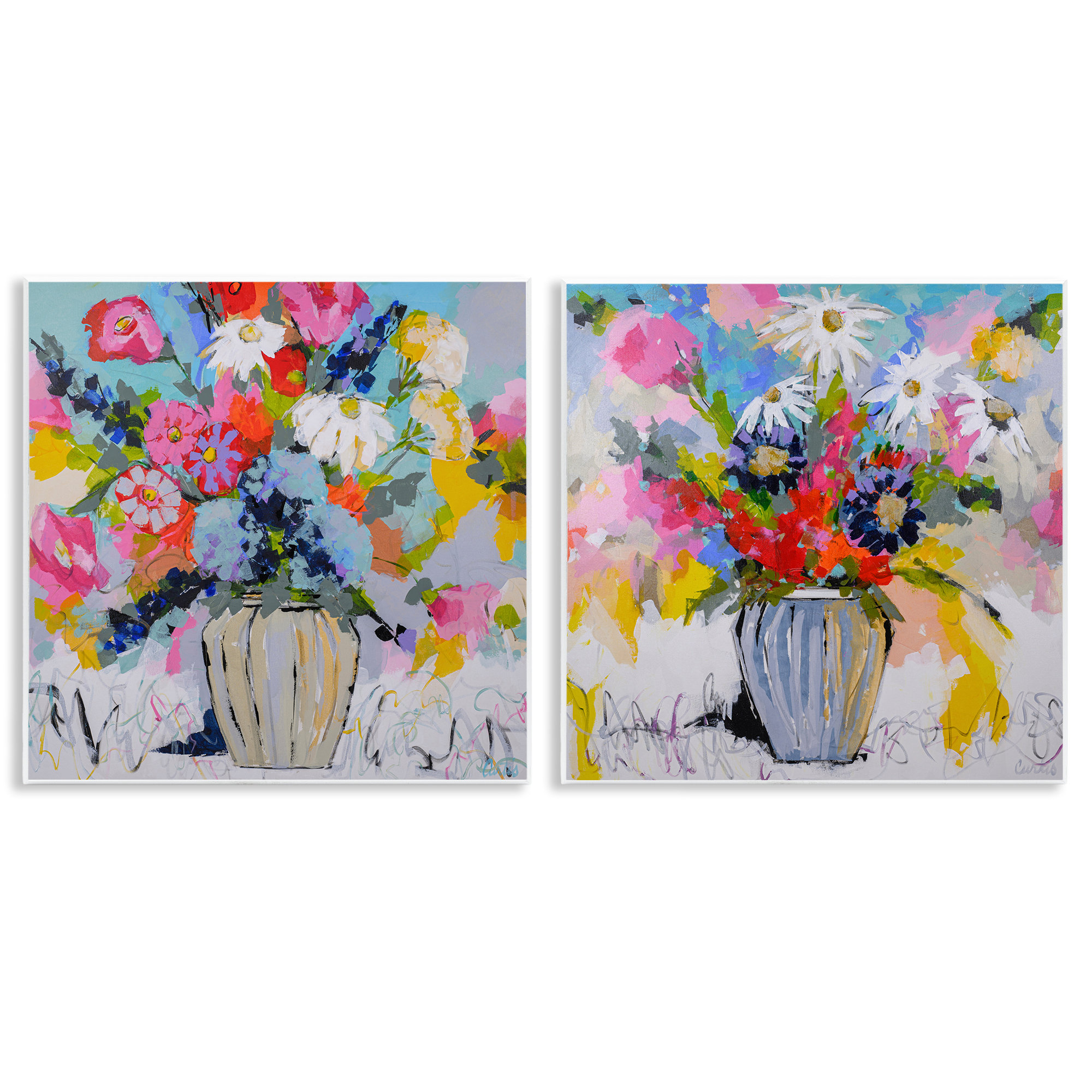 Dakota Fields Vibrant Flower Vase Collection 2pc Wall Plaque Set ...