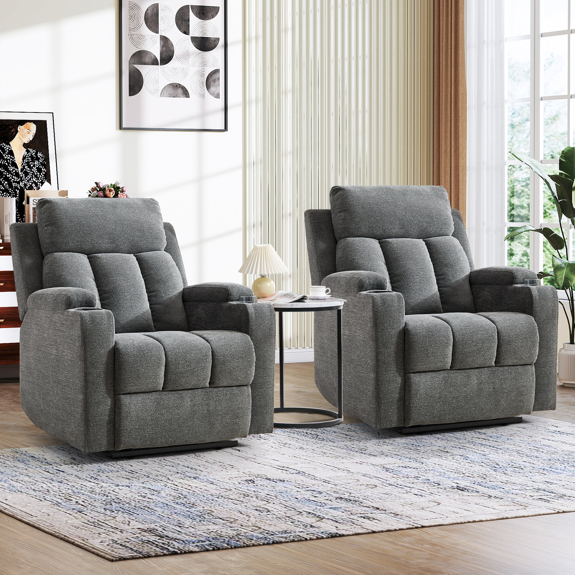 Blue Elephant 83cm Wide Modern Minimalist Upholstered Manual Recliner ...