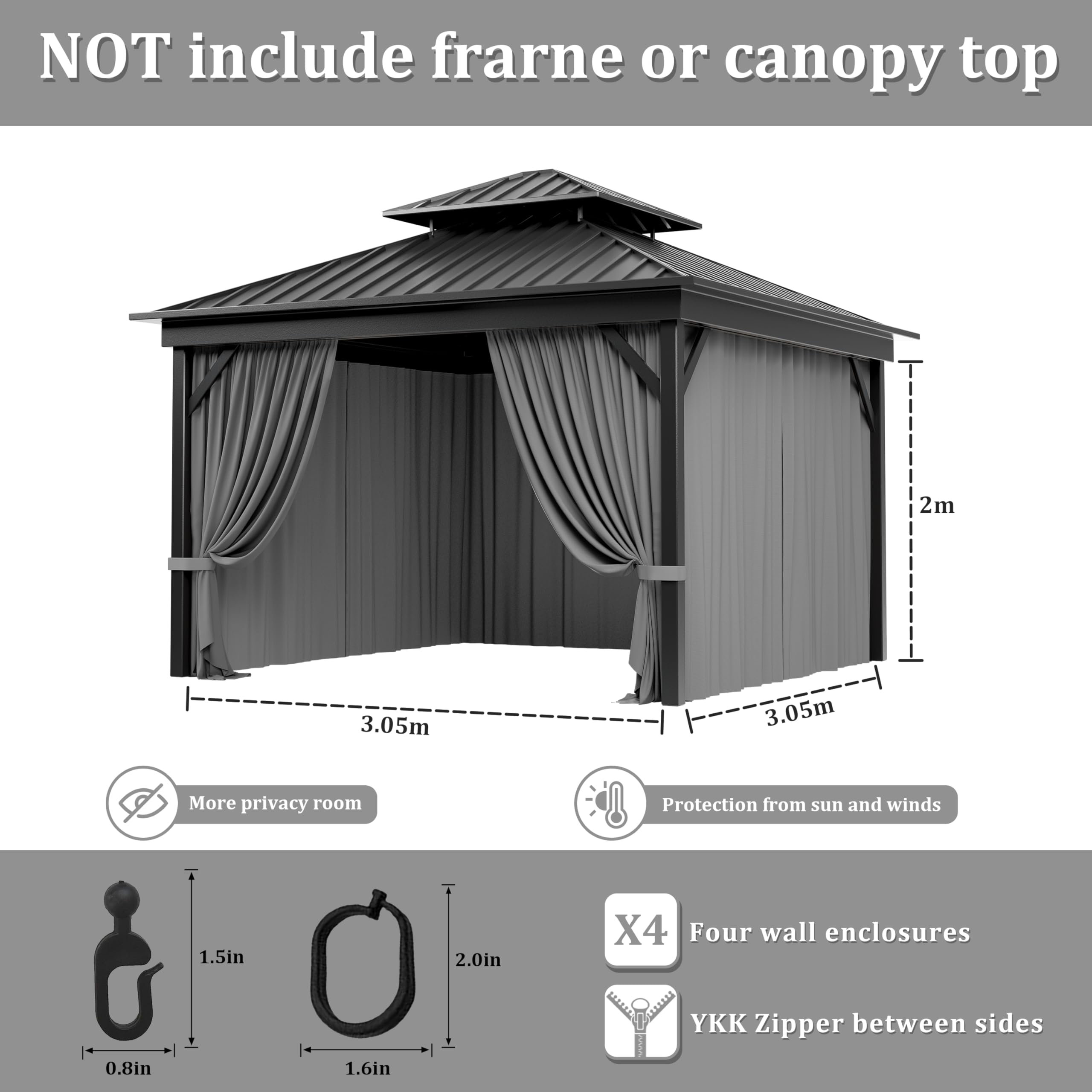Barry Room Rideaux à 4 panneaux latéraux pour pavillon de jardin ...