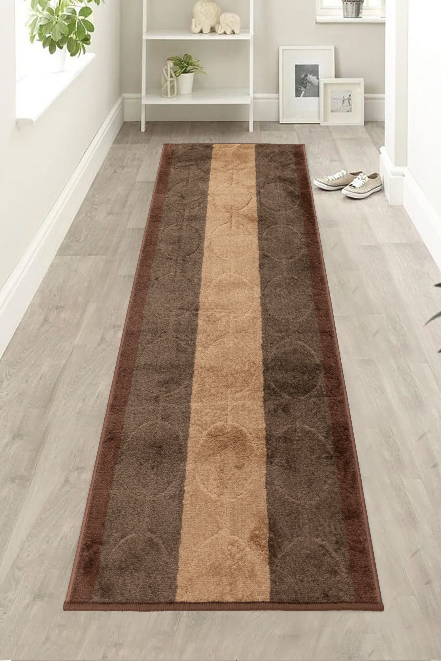 Ebern Designs Geometric Circles Beige Medium Pile Slip Resistant Rugs ...