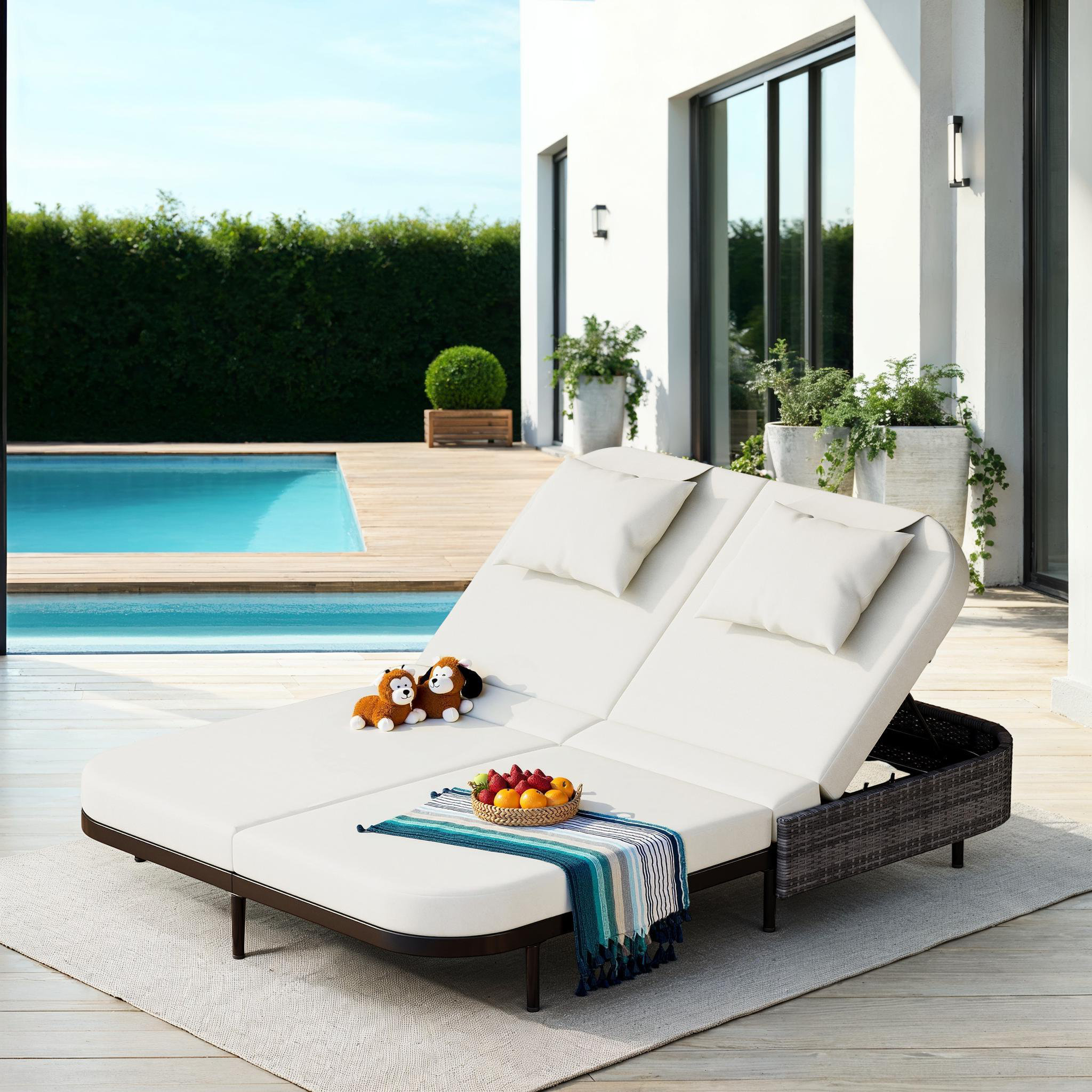 Latitude Run® Outdoor Rattan Daybed with 5-Position Adjustable Backrest ...